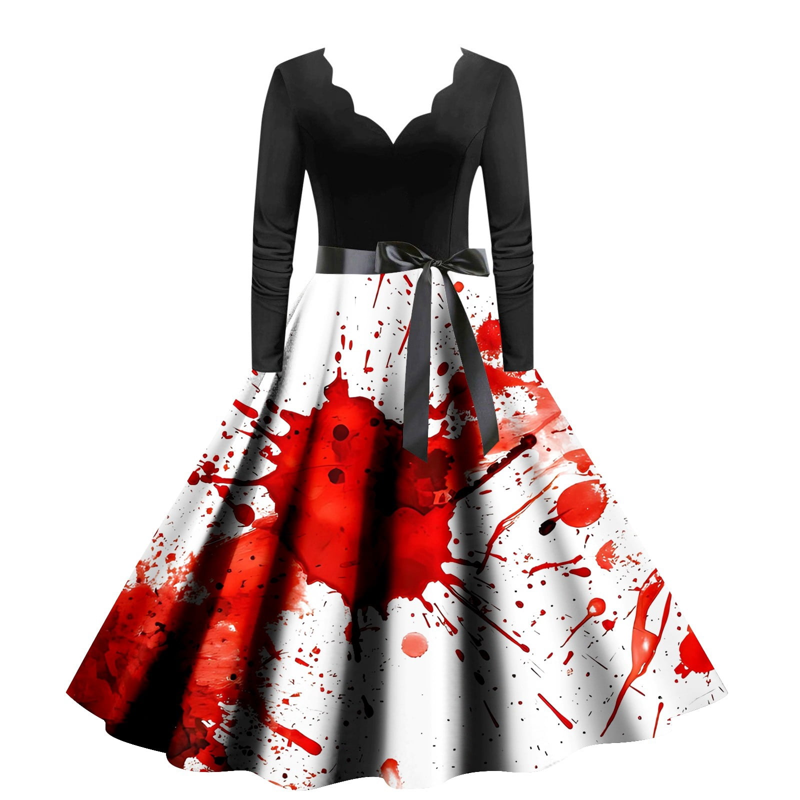 Arlun,Womens Halloween Midi Dresses Horror Bloody Printed V-Neck Long ...