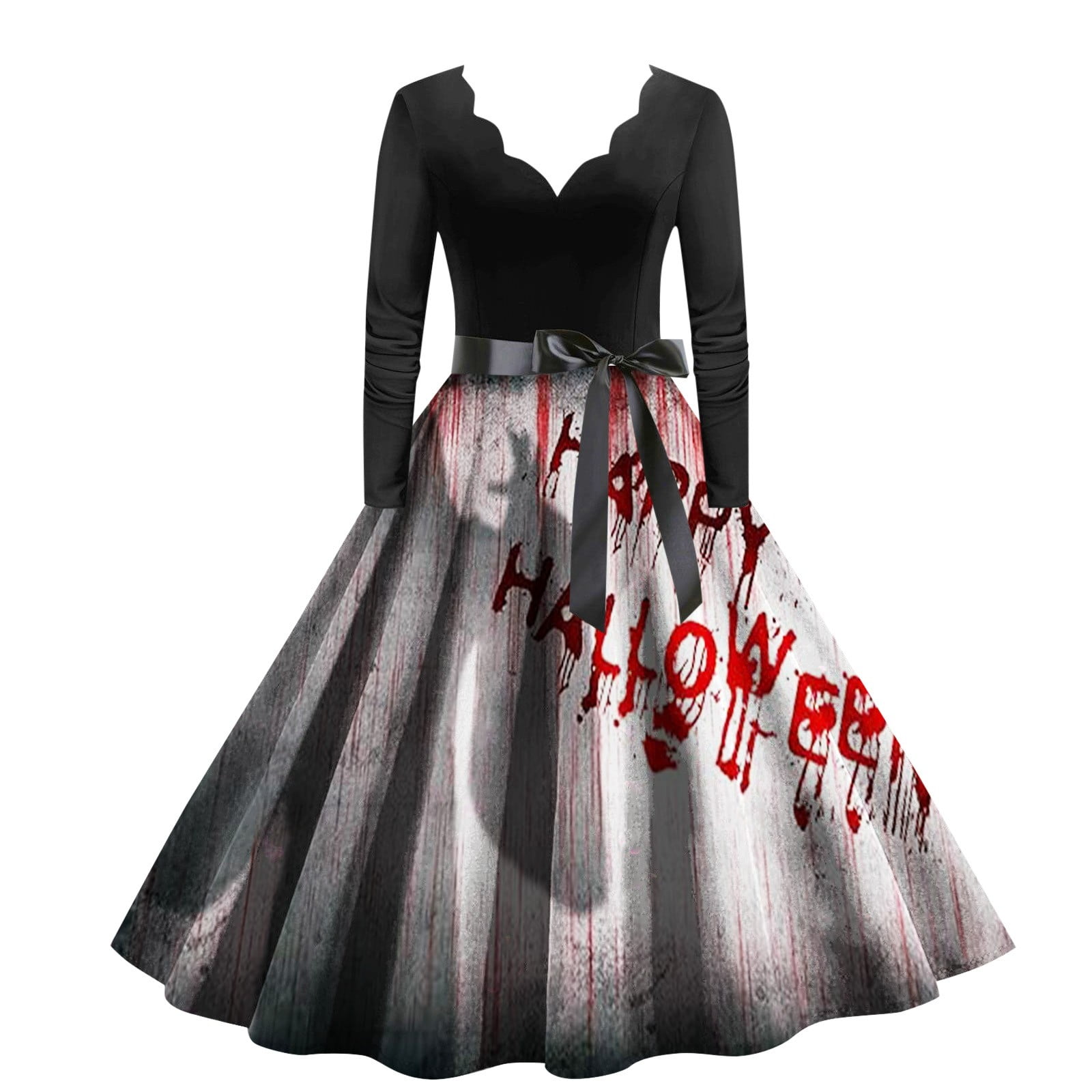 Arlun,Womens Halloween Midi Dresses Horror Bloody Printed V-Neck Long ...