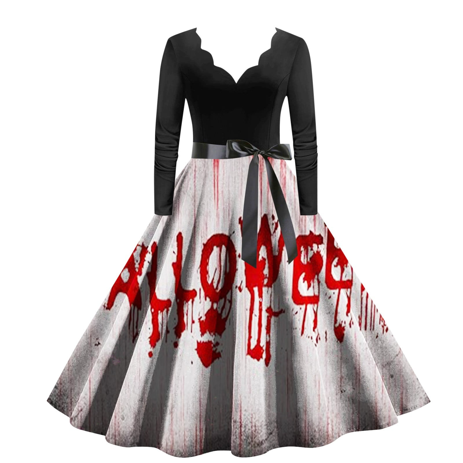 Arlun,Womens Halloween Midi Dresses Horror Bloody Printed V-Neck Long ...
