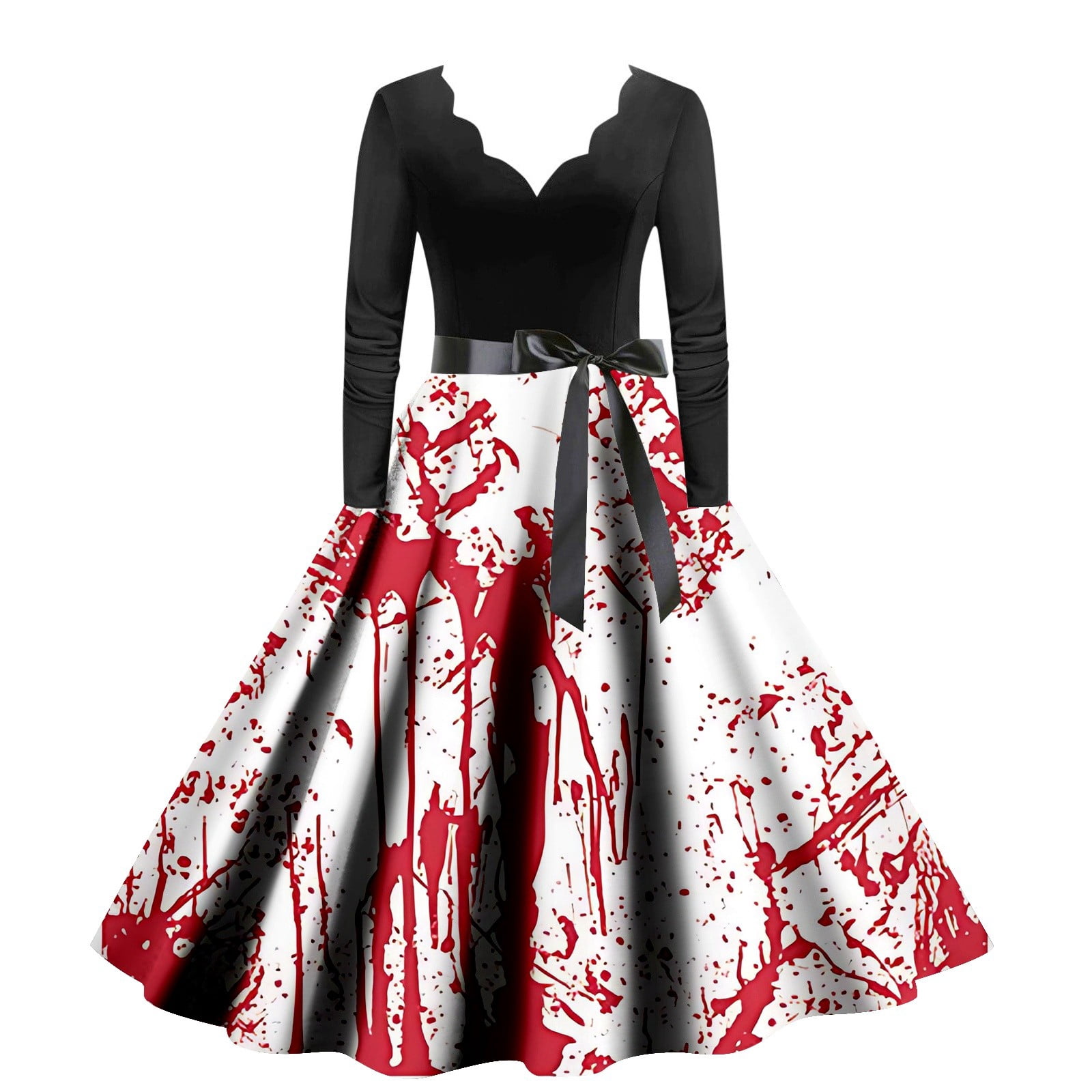 Arlun,Womens Halloween Midi Dresses Horror Bloody Printed V-Neck Long ...