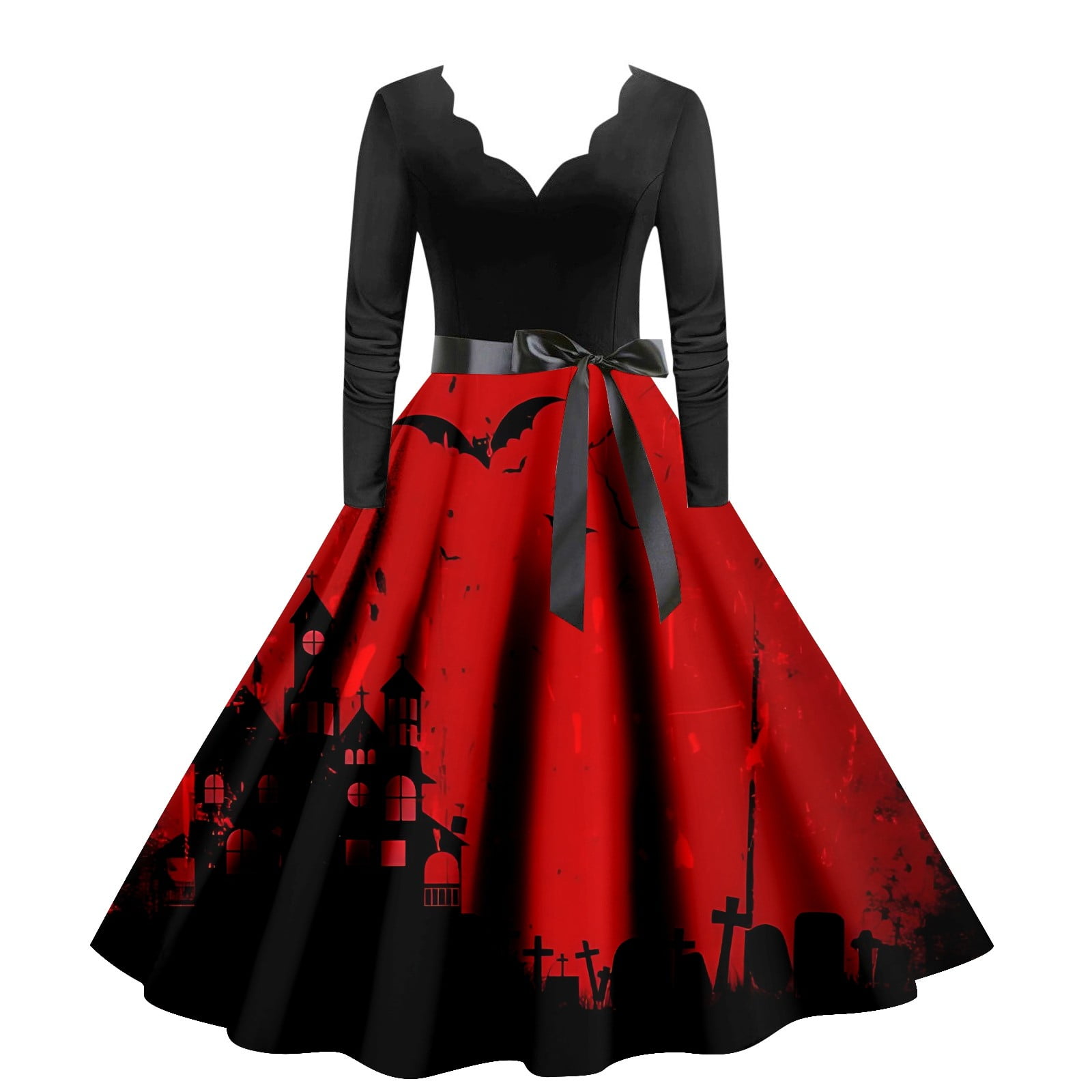 Arlun,Womens Halloween Midi Dresses Horror Bloody Printed V-Neck Long ...