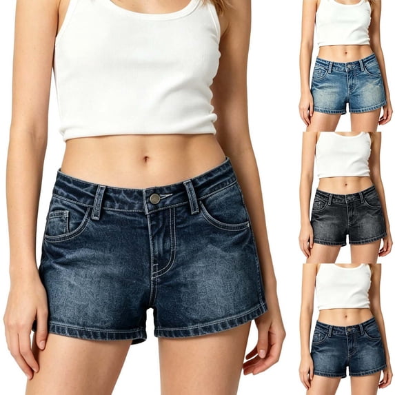 Arlun Womens Jean Shorts 2026 Retro Distressed Washed Denim Shorts Low ...
