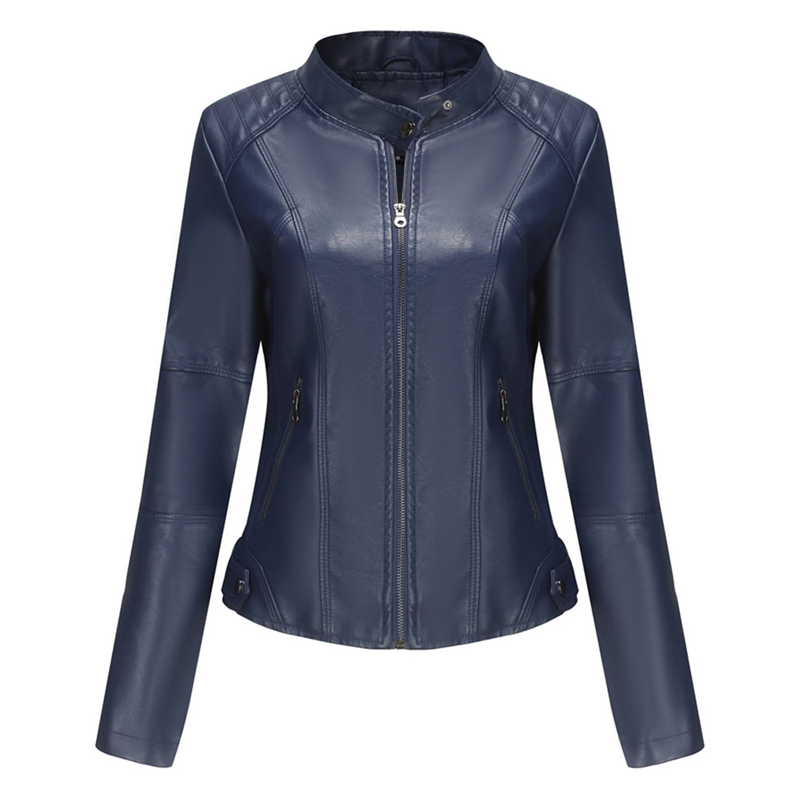 Arlun Womens Leather Jackets Full Zipper up Long Sleeve Leather Coats ...
