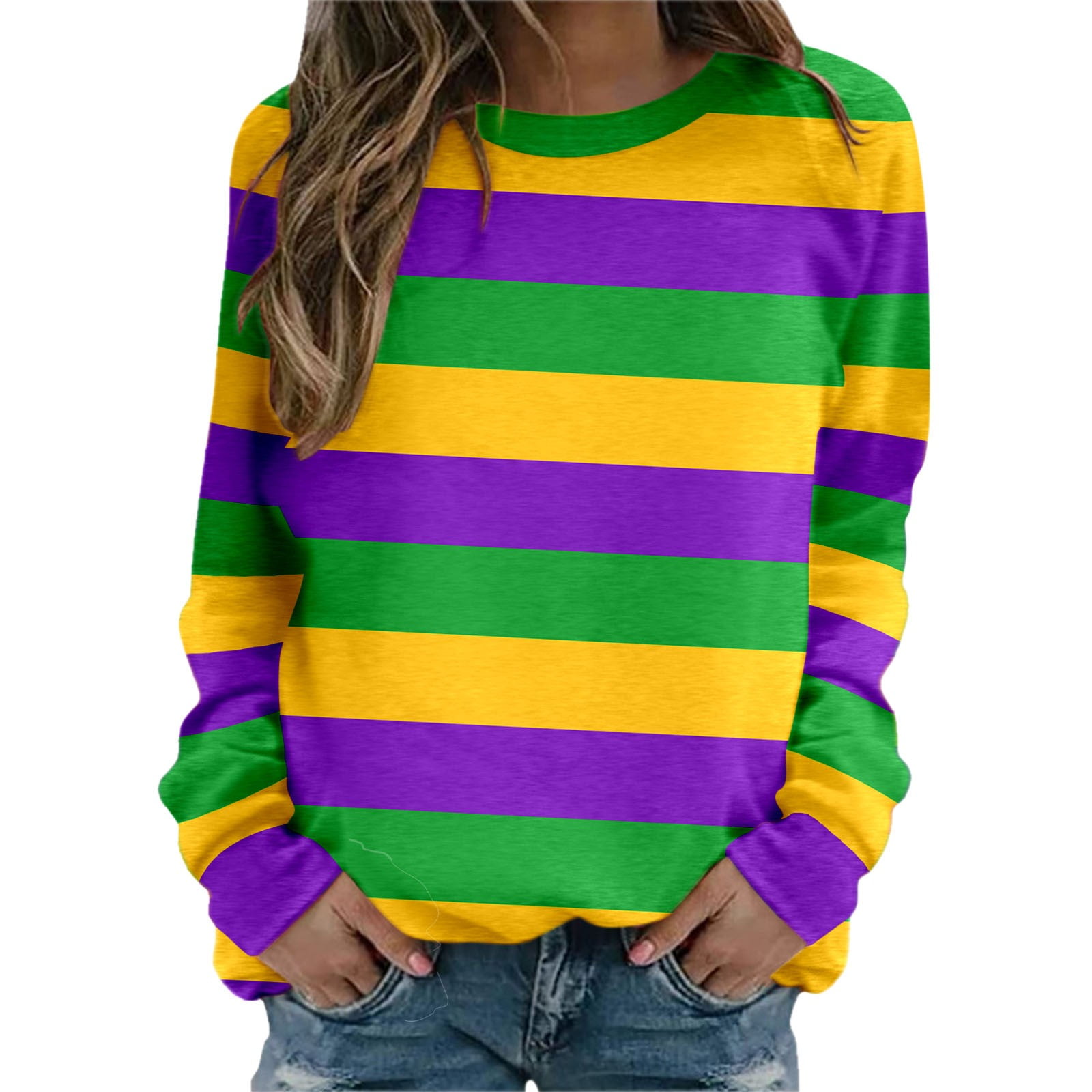 Arlun Womens Mardi Gras Sweatshirts Stripes Tuesday Lightweight Tee ...