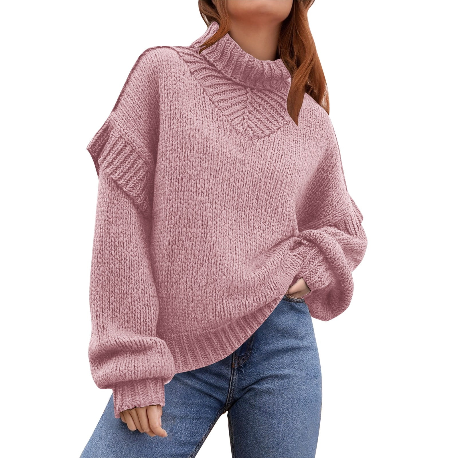 Arlun Womens Oversized Turtleneck Sweaters Batwing Splicing Long Sleeve ...