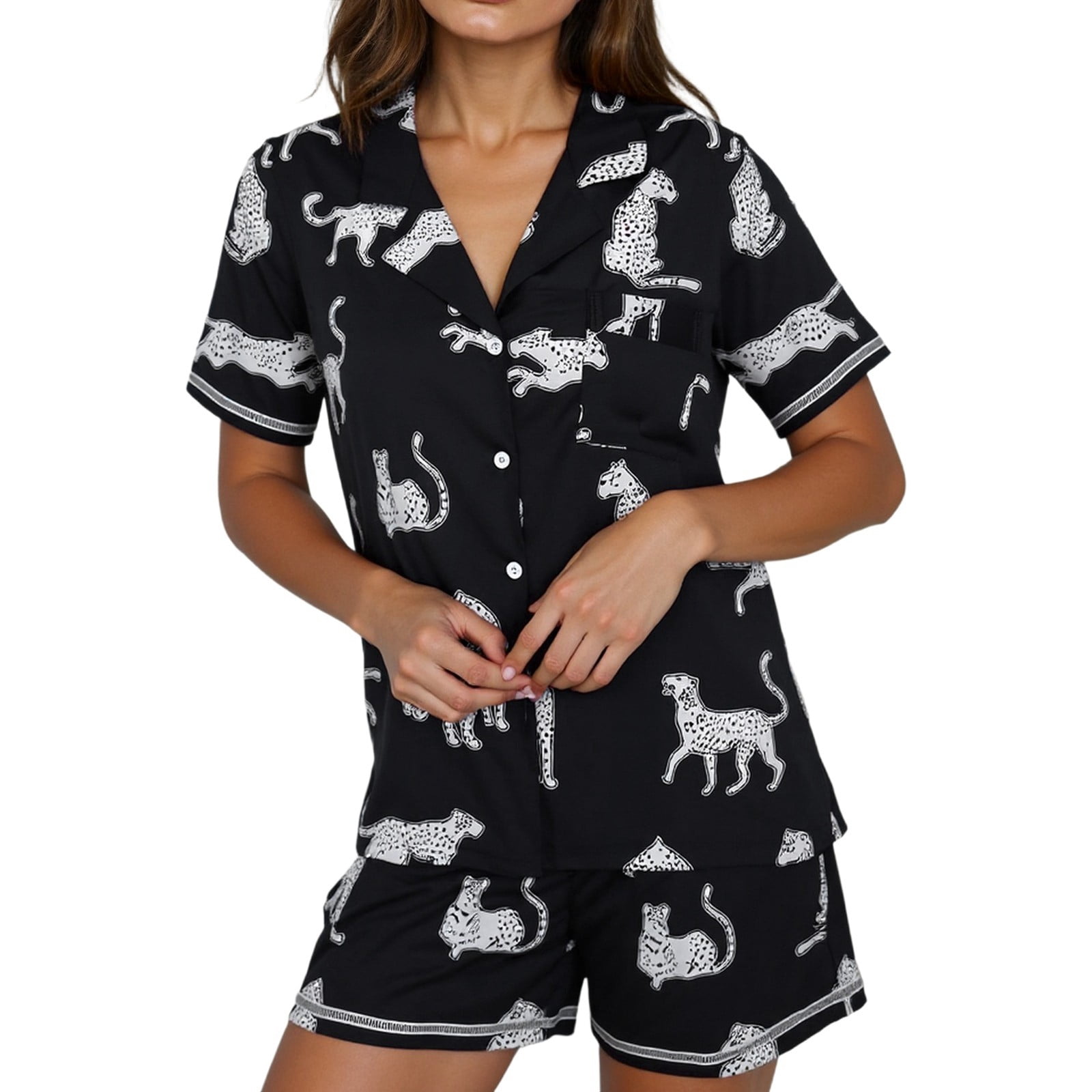 Arlun Womens Pajama Sets Button up Satin Pjs Short Sleeve and Shorts 2 ...