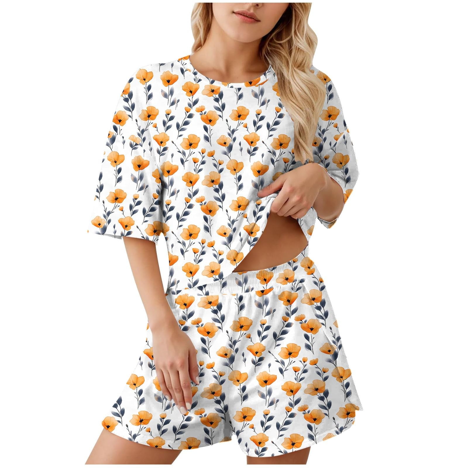 Arlun Womens Plus Size Cute Pajama Set 2 Piece Soft Crewneck Short ...