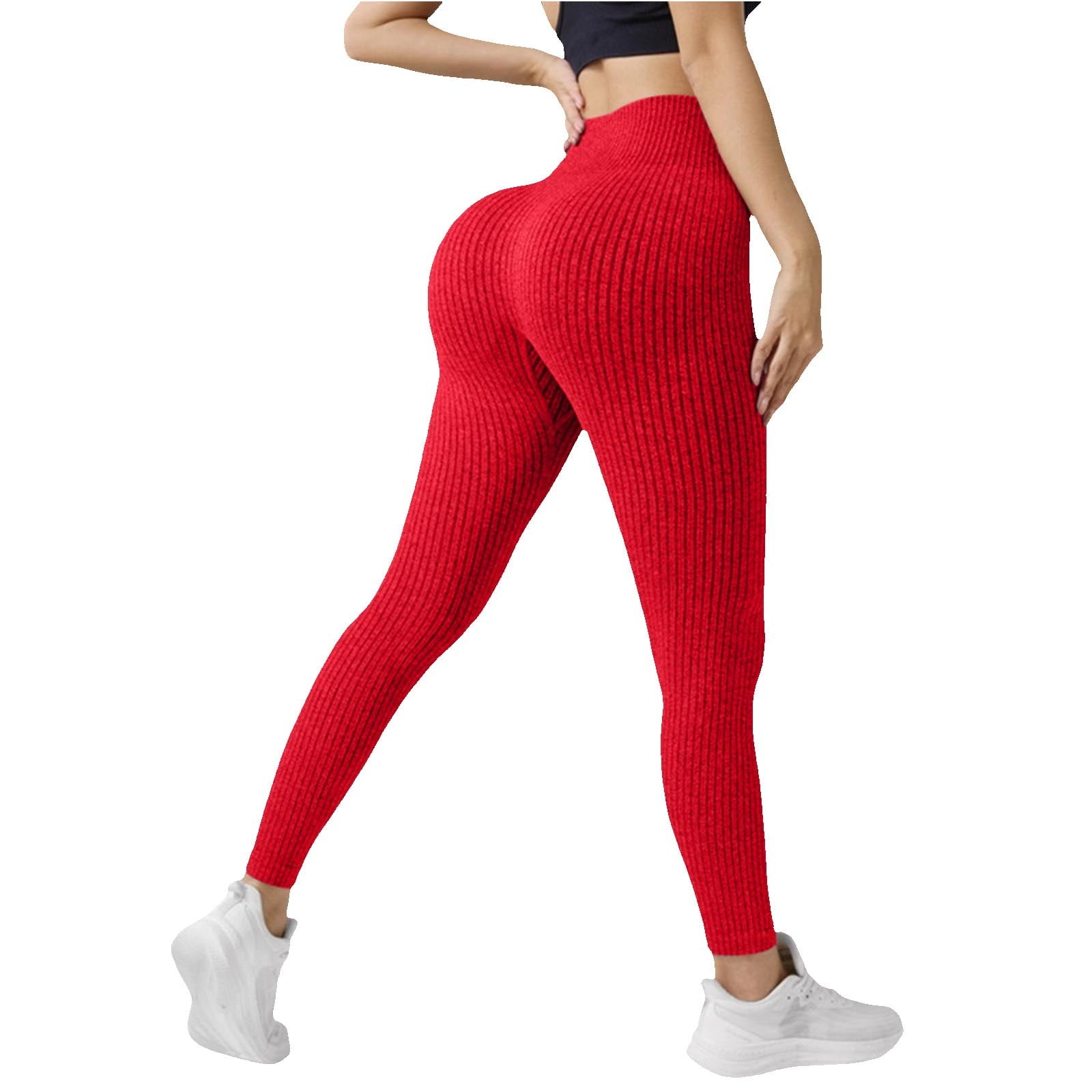 Arlun Womens Ribbed Knit Sports Yoga Leggings Seamless High Waist Tummy ...