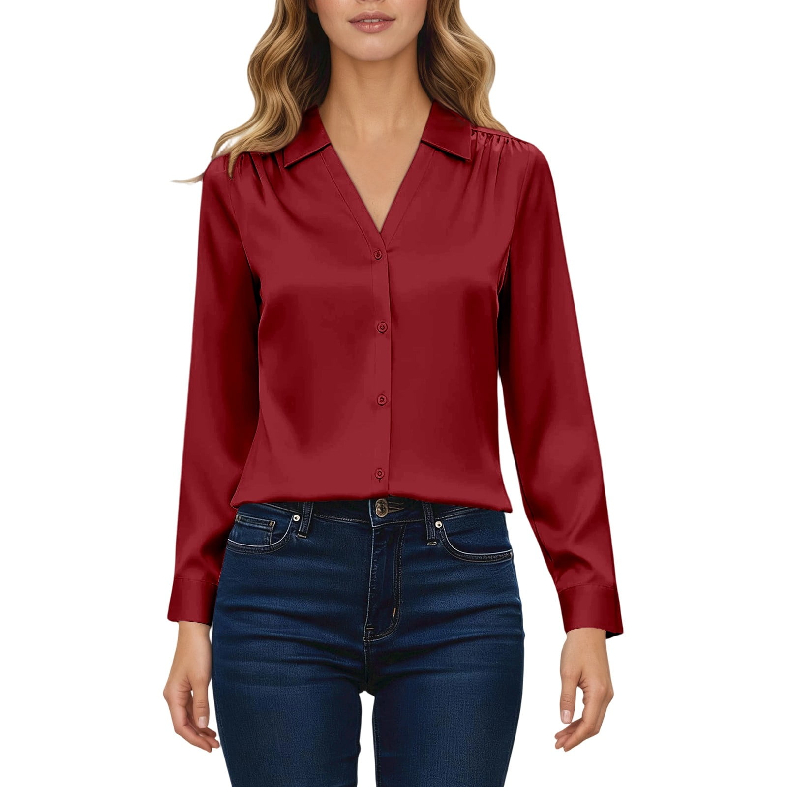 Arlun Womens Satin Button down T-Shirts Solid Color Work Dressy ...