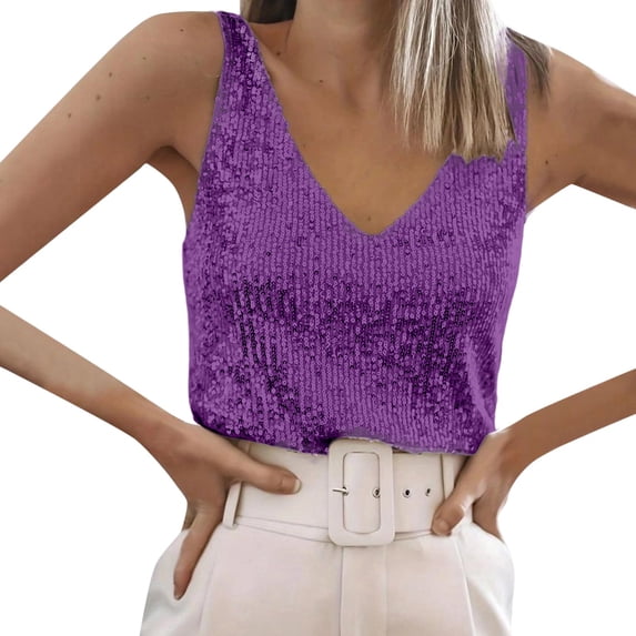 Arlun Womens Sequin Tank Tops Sparkly Deep V-Neck Sleeveless Dressy ...