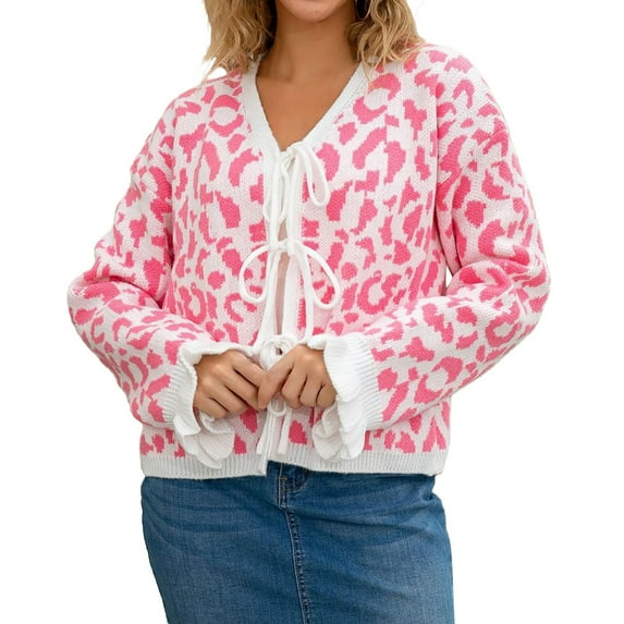 Arlun Womens Tie Front Lace up Cardigan V-Neck Tie Open Front Loose ...