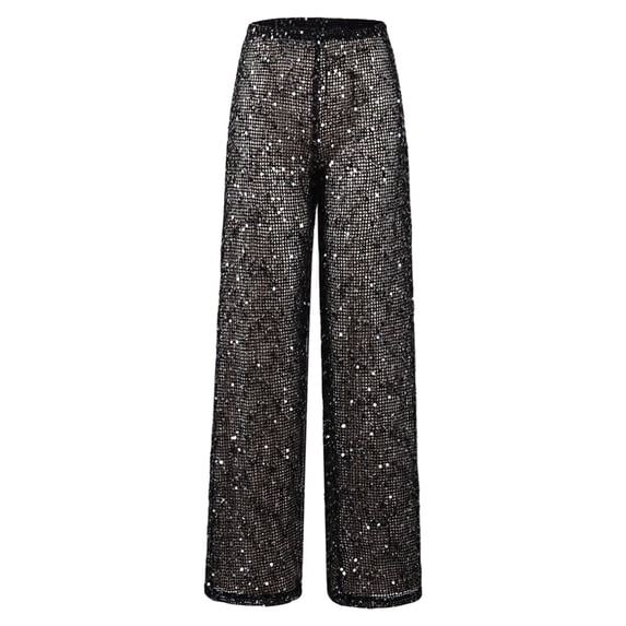 Arlun Womens Wide Leg Sparkle Sequin Pants Elastic High Waisted Bling ...