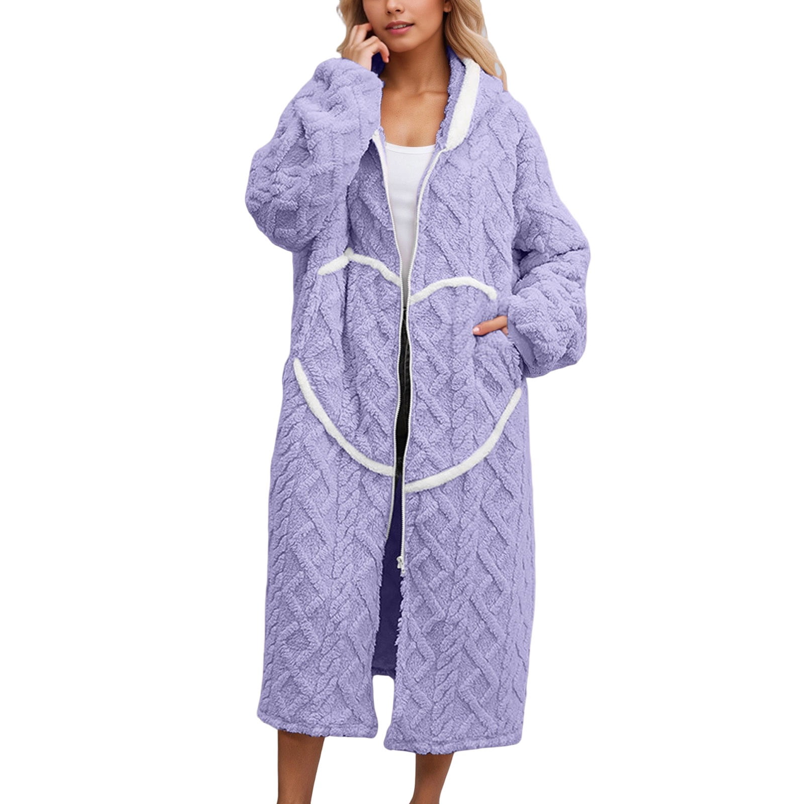 Arlun Womens Winter Plush Hooded Robes Long Zipper up Fleece Pajamas ...