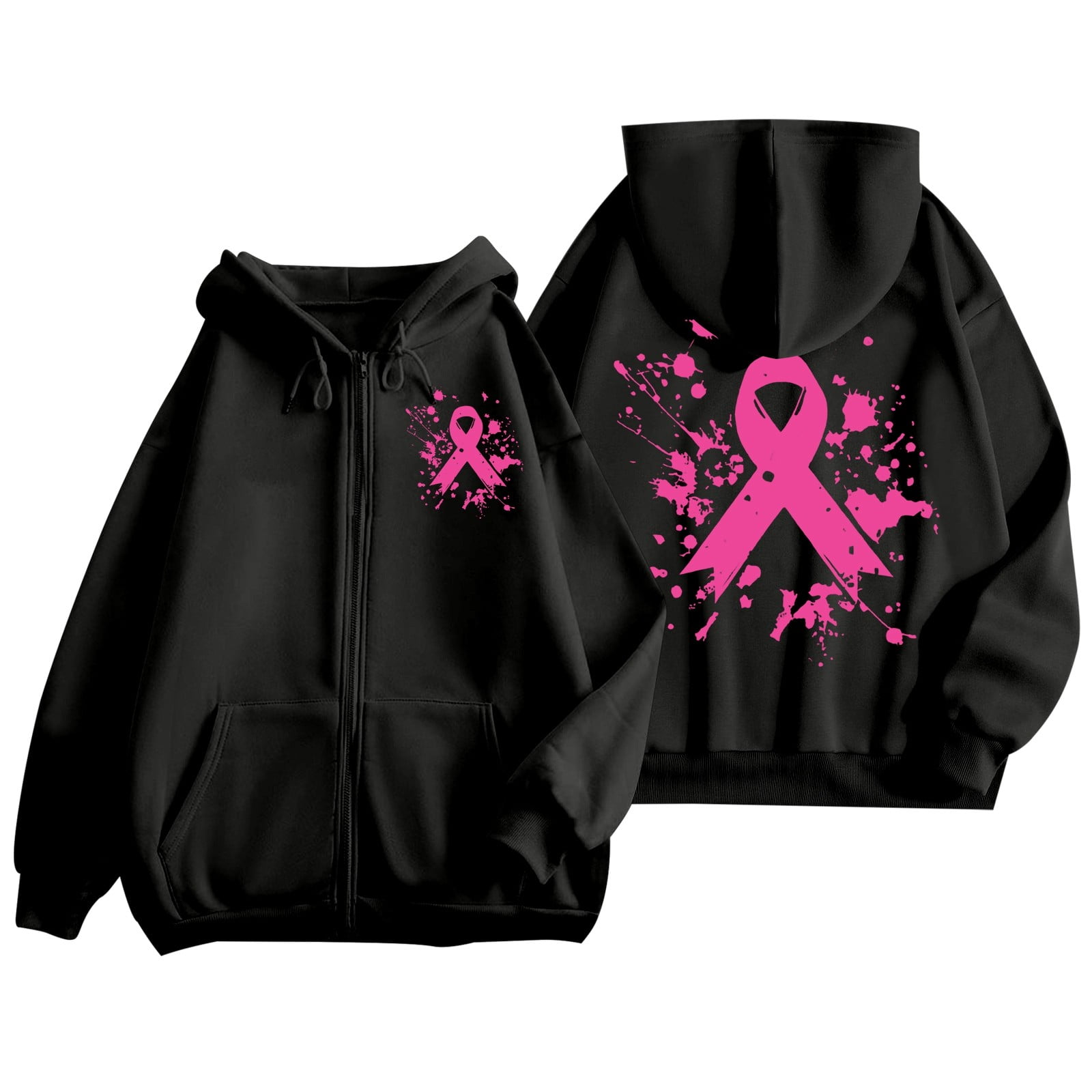 Arlun Womens Zip up Hoodies Pink Ribbon Breast Cancer Awareness Graphic ...