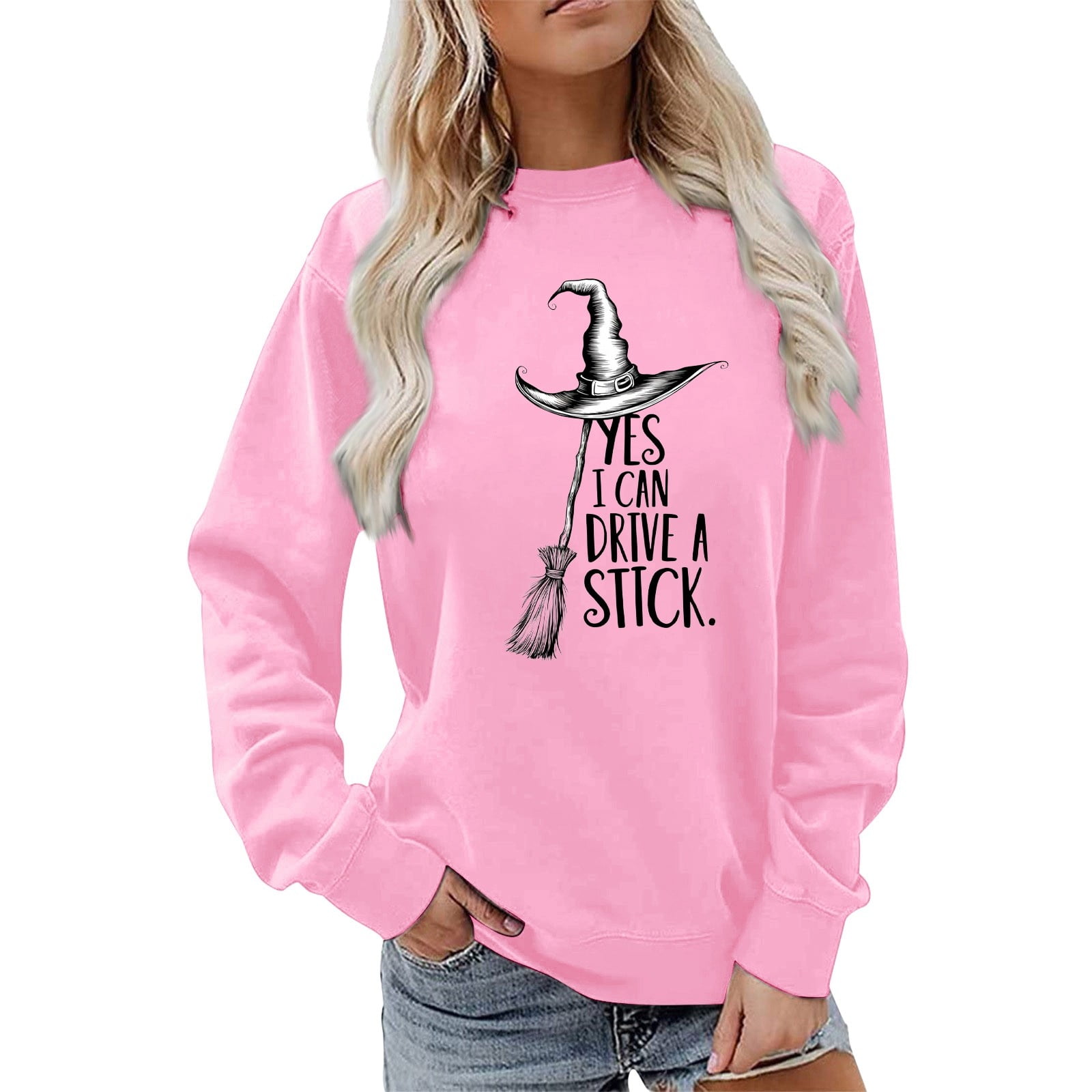Arlun Yes I Can Drive A Stick Sweatshirts For Women Halloween Witch ...