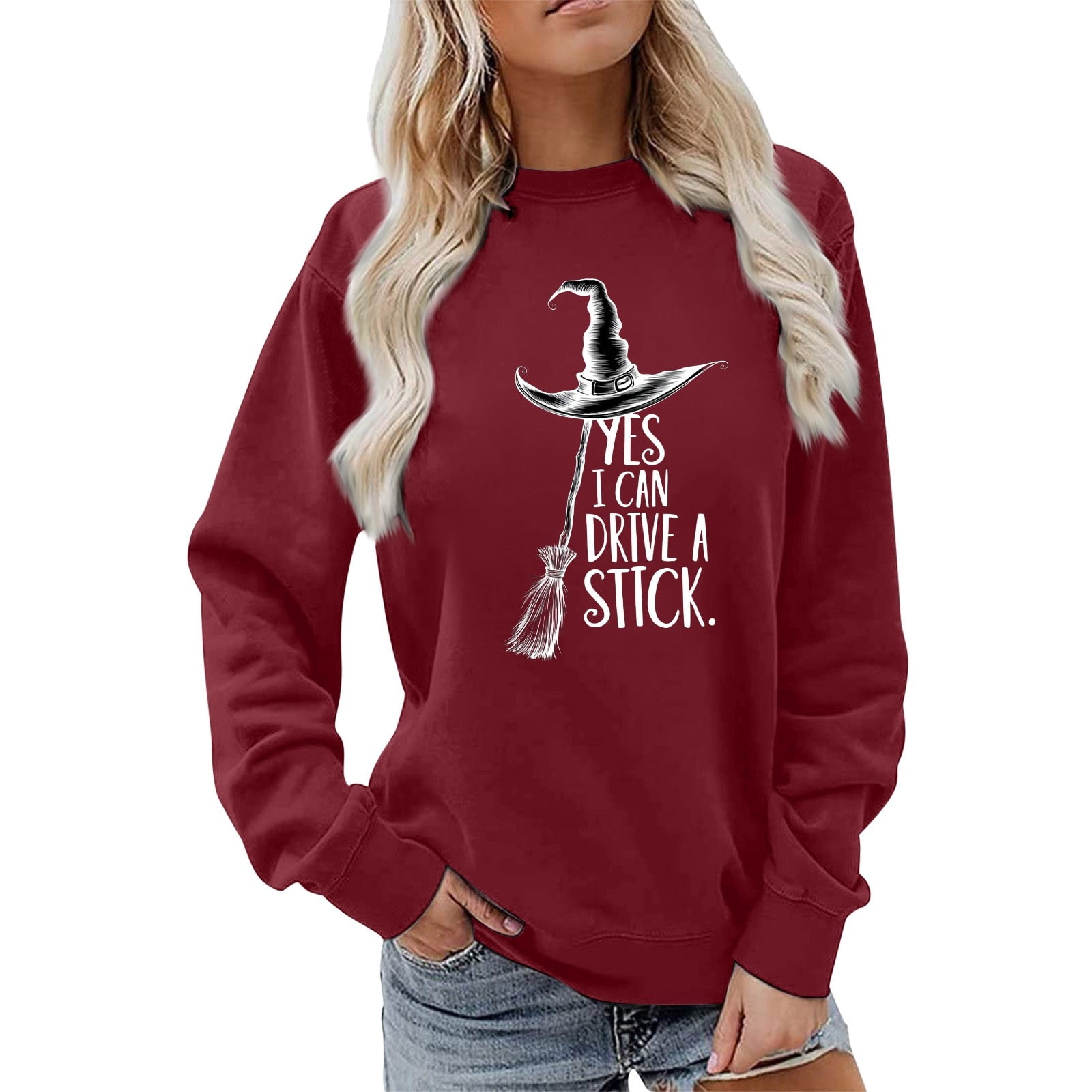 Arlun Yes I Can Drive A Stick Sweatshirts For Women Halloween Witch ...