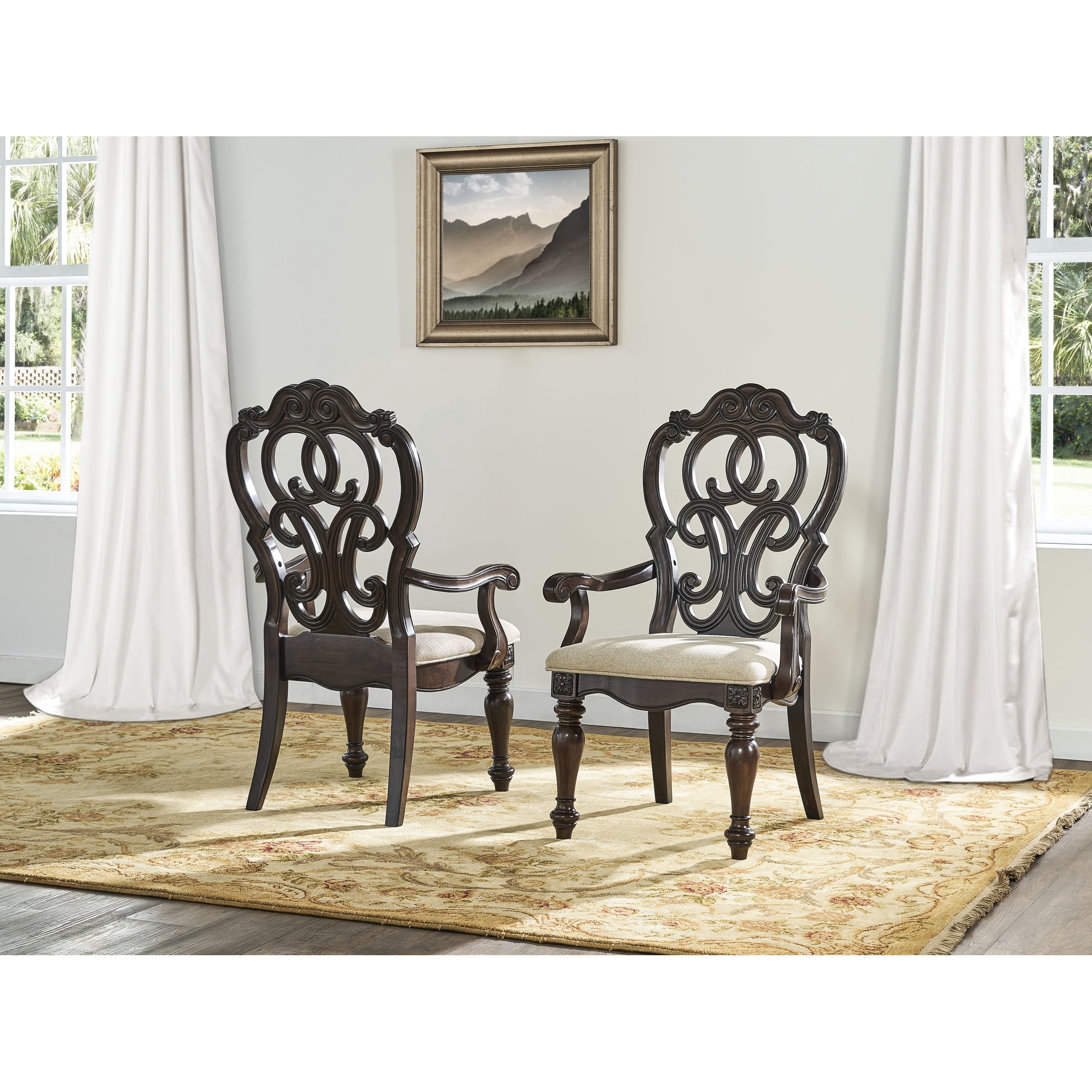 Arm Chair (2) Dark Brown - Solid Wood Legs, Resin, Oak Veneers, Elegant ...