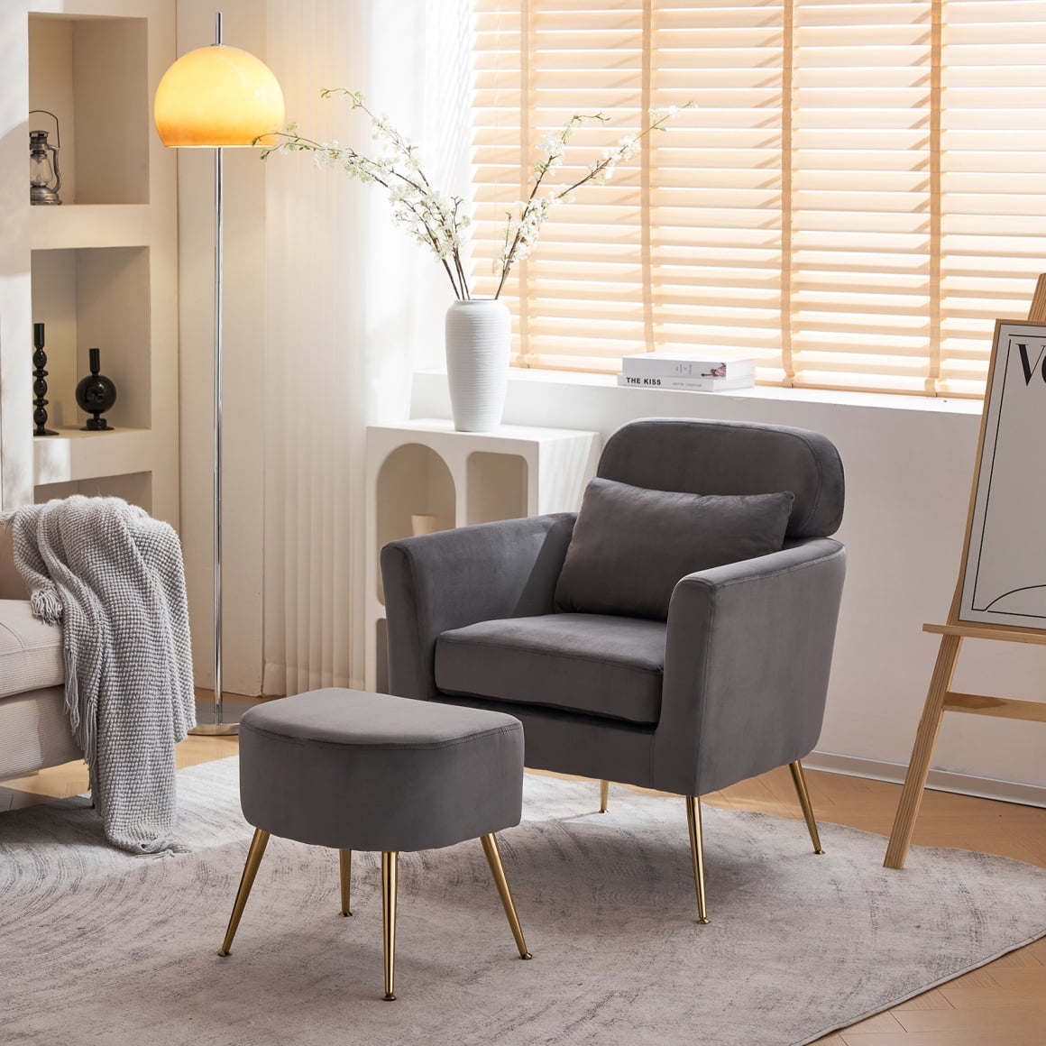 Arm Chair with Ottoman,Upholstered Accent Sofa Chair with Footrest and ...