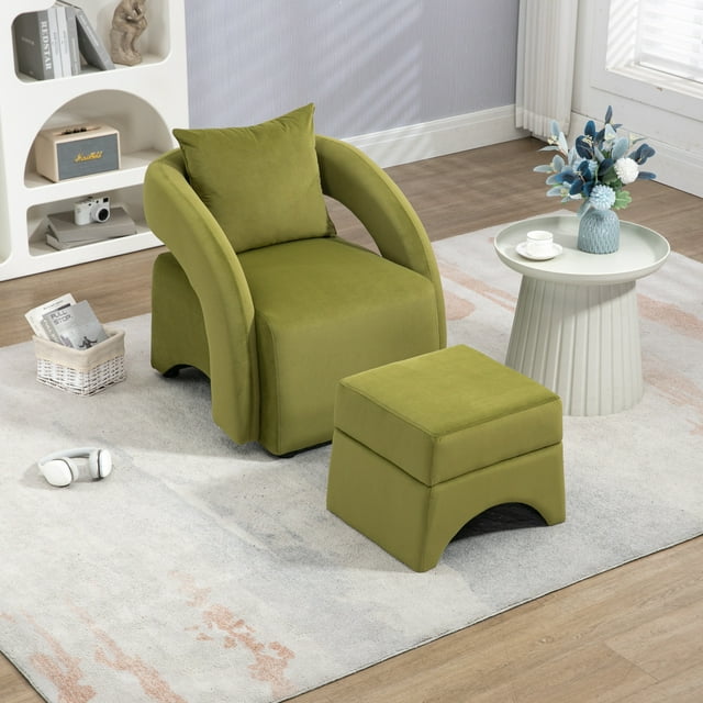 Arm Chair with Ottoman, Upholstered Barrel Tufted a Accent Chair ...