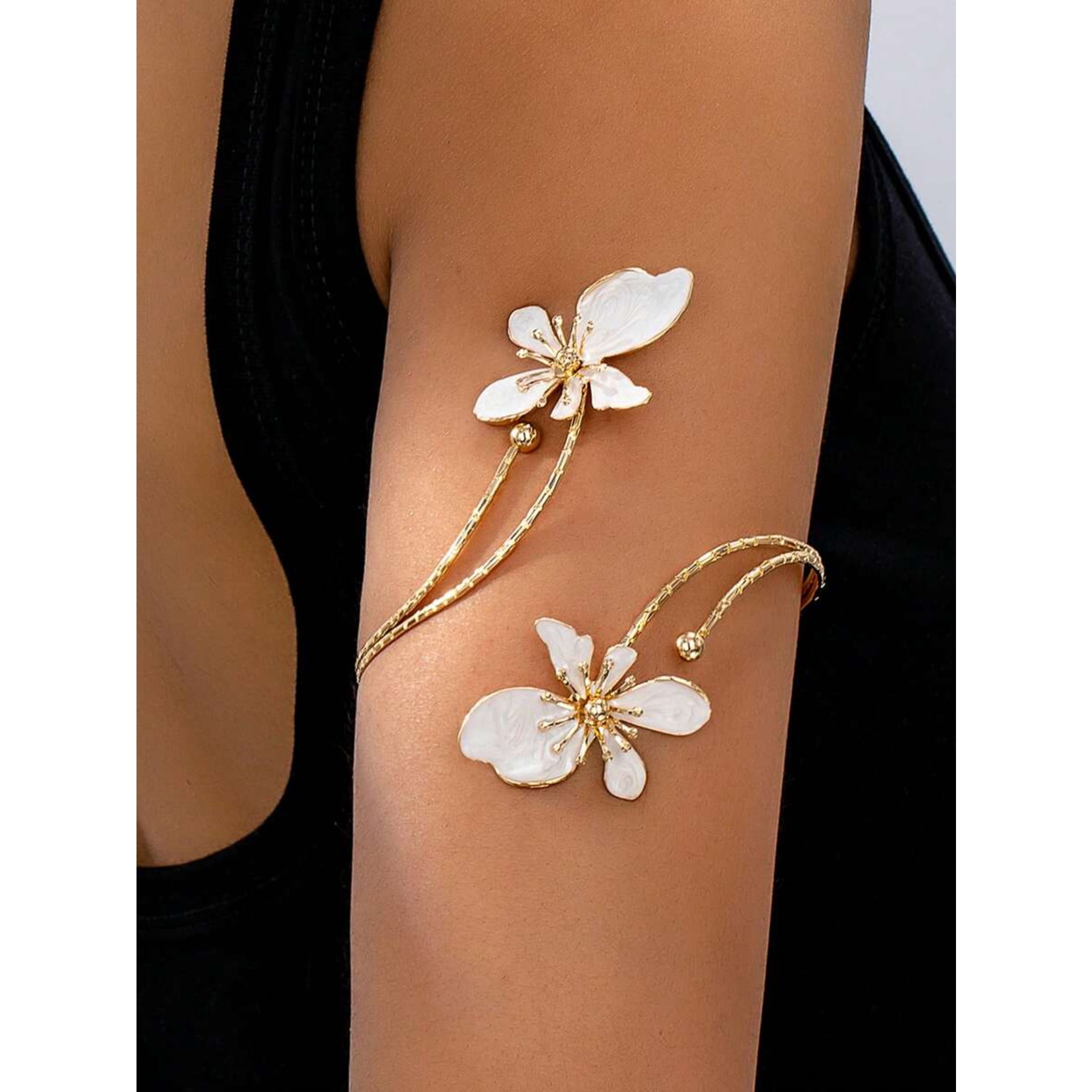 Arm Cuff Jewelry for Women Adjustable Flower Cuff Bangle Bracelet Gold ...