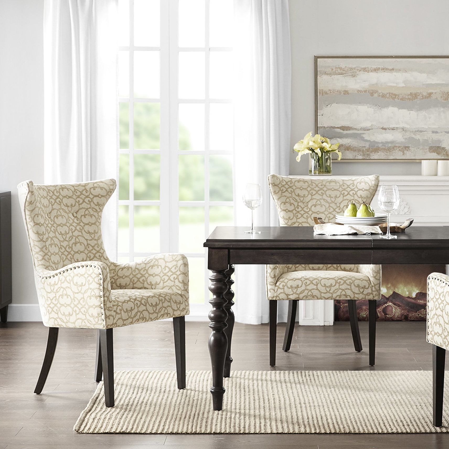 Arm Dining Chair Set of 2 with Solid Wood Frame and Upholstery | Leg ...