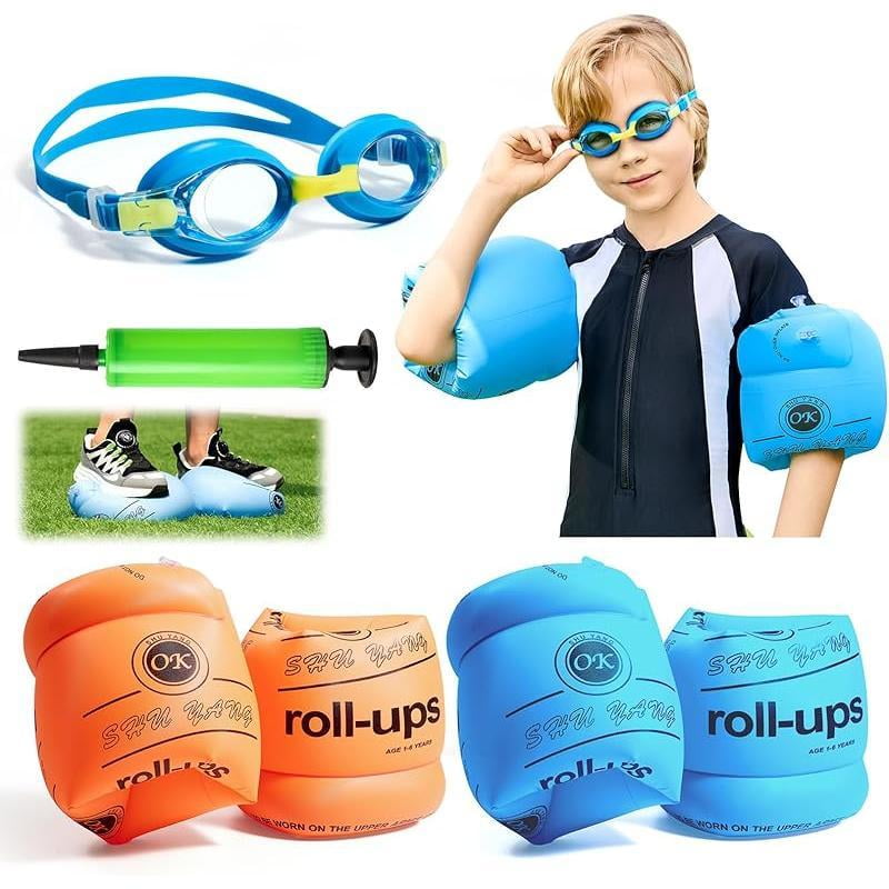 Arm Floaties for Kids,Swim Trainer Floaties and Kid's Swimming Goggles ...