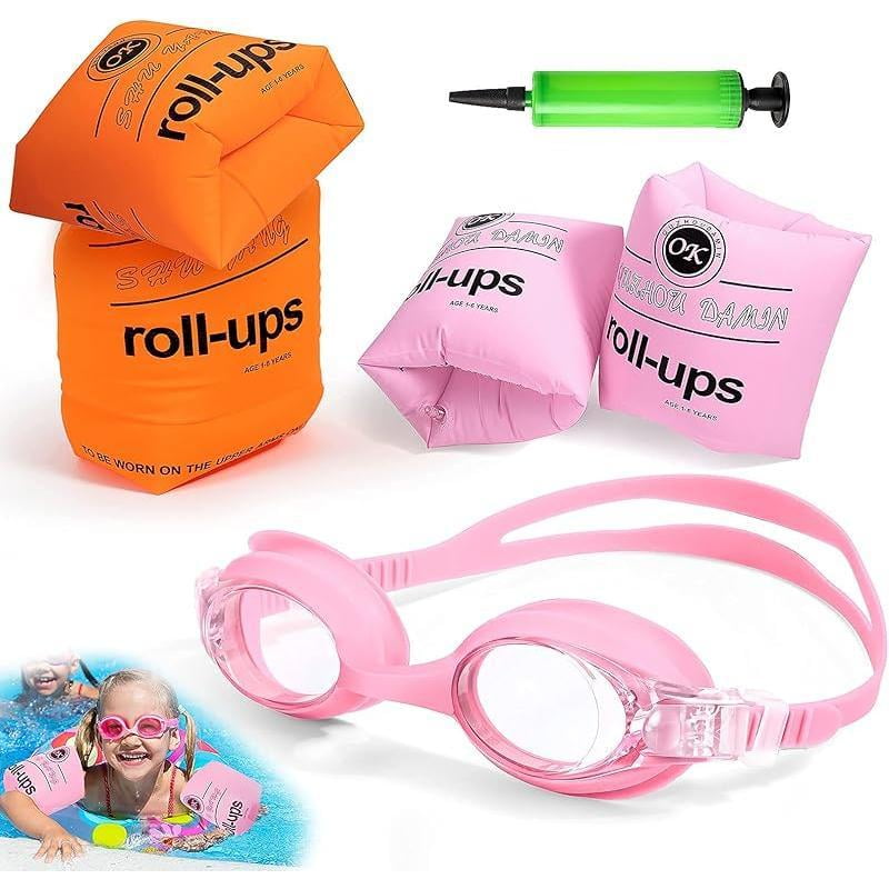 Arm Floaties for Kids,Swim Trainer Floaties and Kid's Swimming Goggles ...