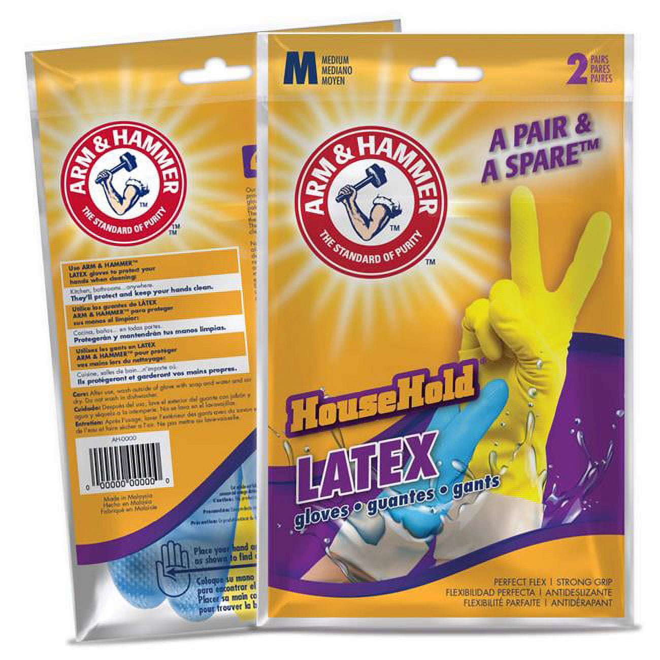 Arm & Hammer 6031846 A Pair & A Spare Latex Cleaning Gloves, Blue ...