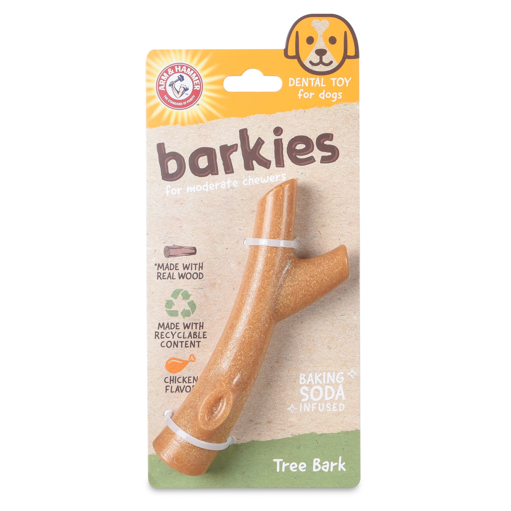 Arm & Hammer Barkies 7" PP+Pine Saw Dust Tree Bark Chicken Flavor Dog ...