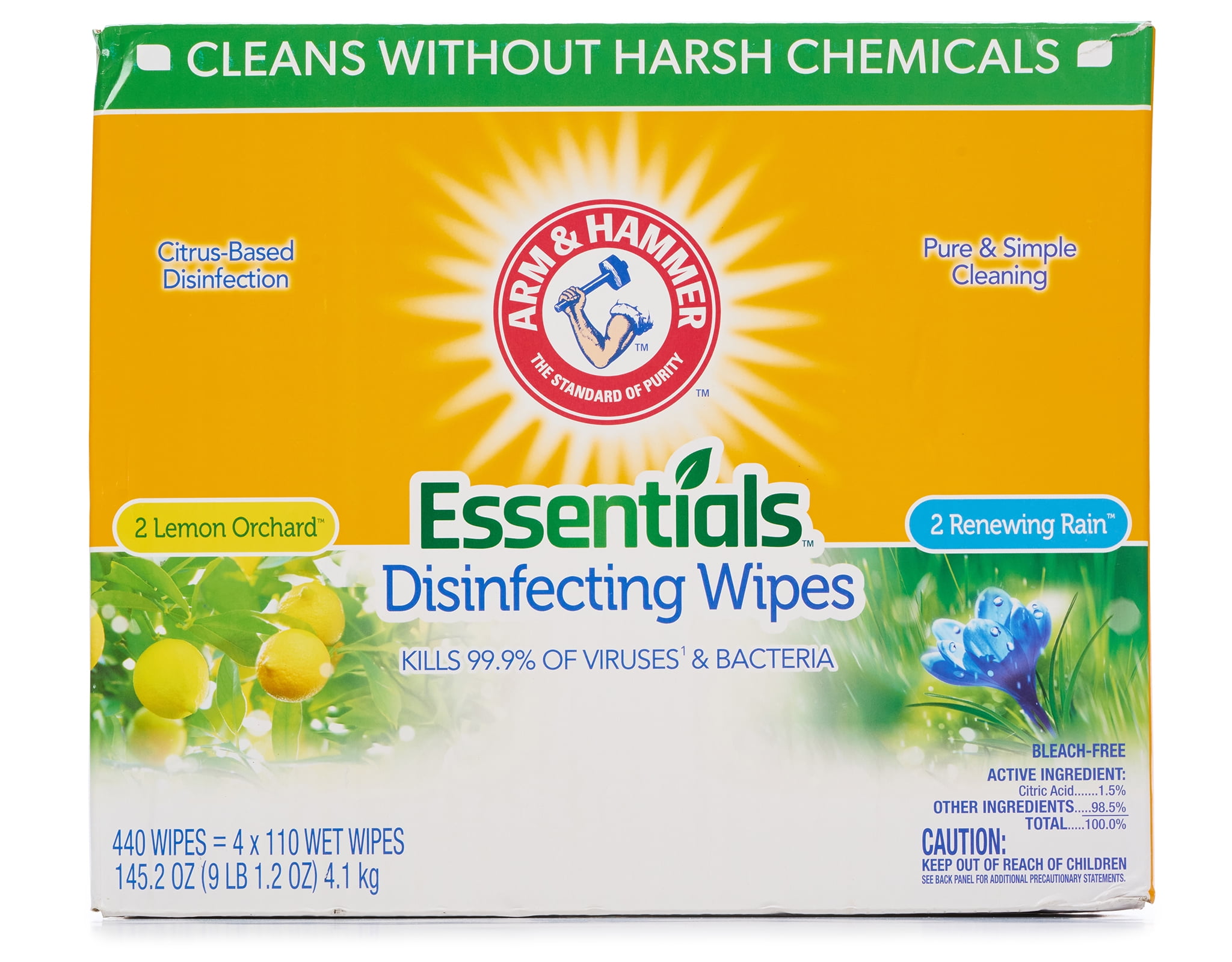 Arm & Hammer Essentials Wet Disinfectant Wipes, Lemon Orchard ...