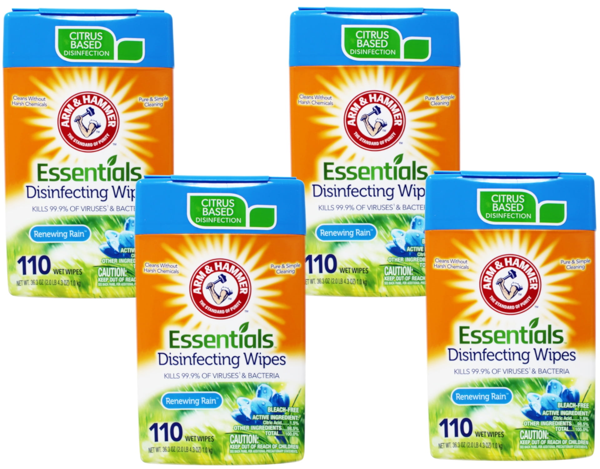 ARM & HAMMER Essentials Disinfecting Wipes, Renewing Rain Scent, 110Ct ...