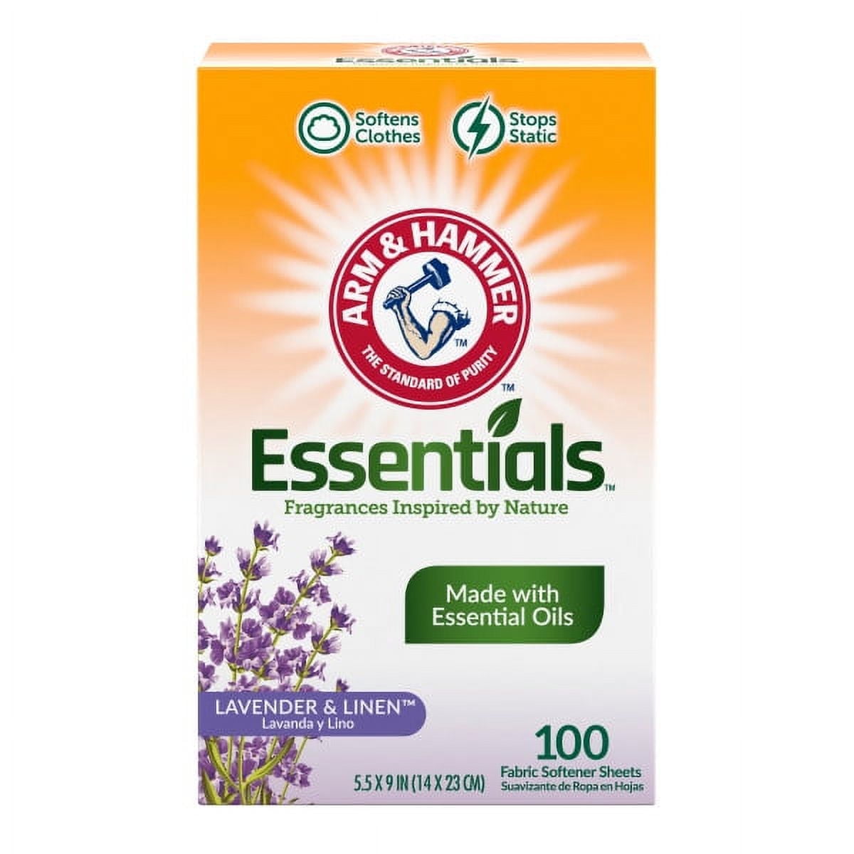 Arm & Hammer Essentials Fabric Softener Dryer Sheets - Lavender & Linen ...
