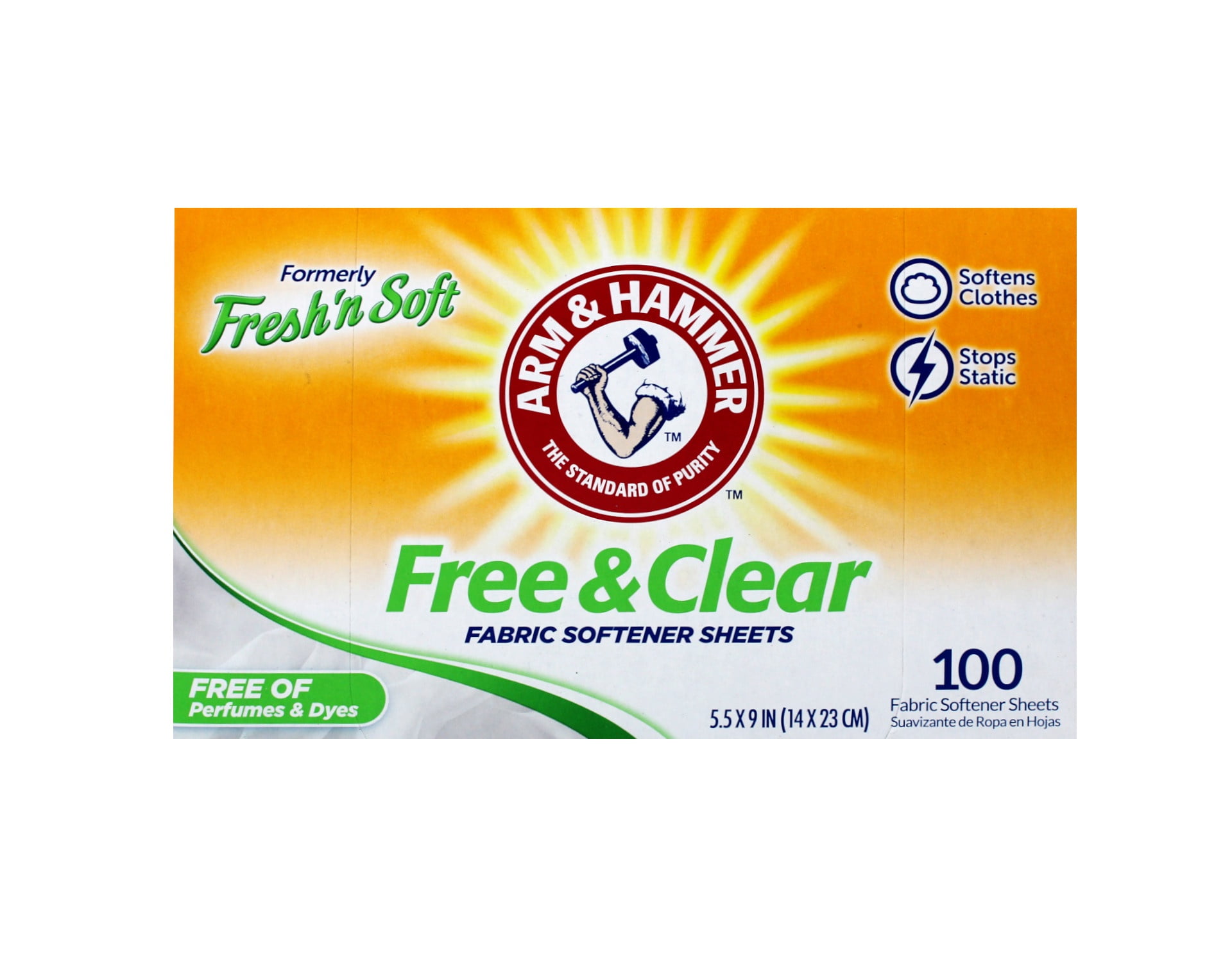Arm & Hammer Free & Clear Fabric Softener Dryer Sheets, 100 Count ...