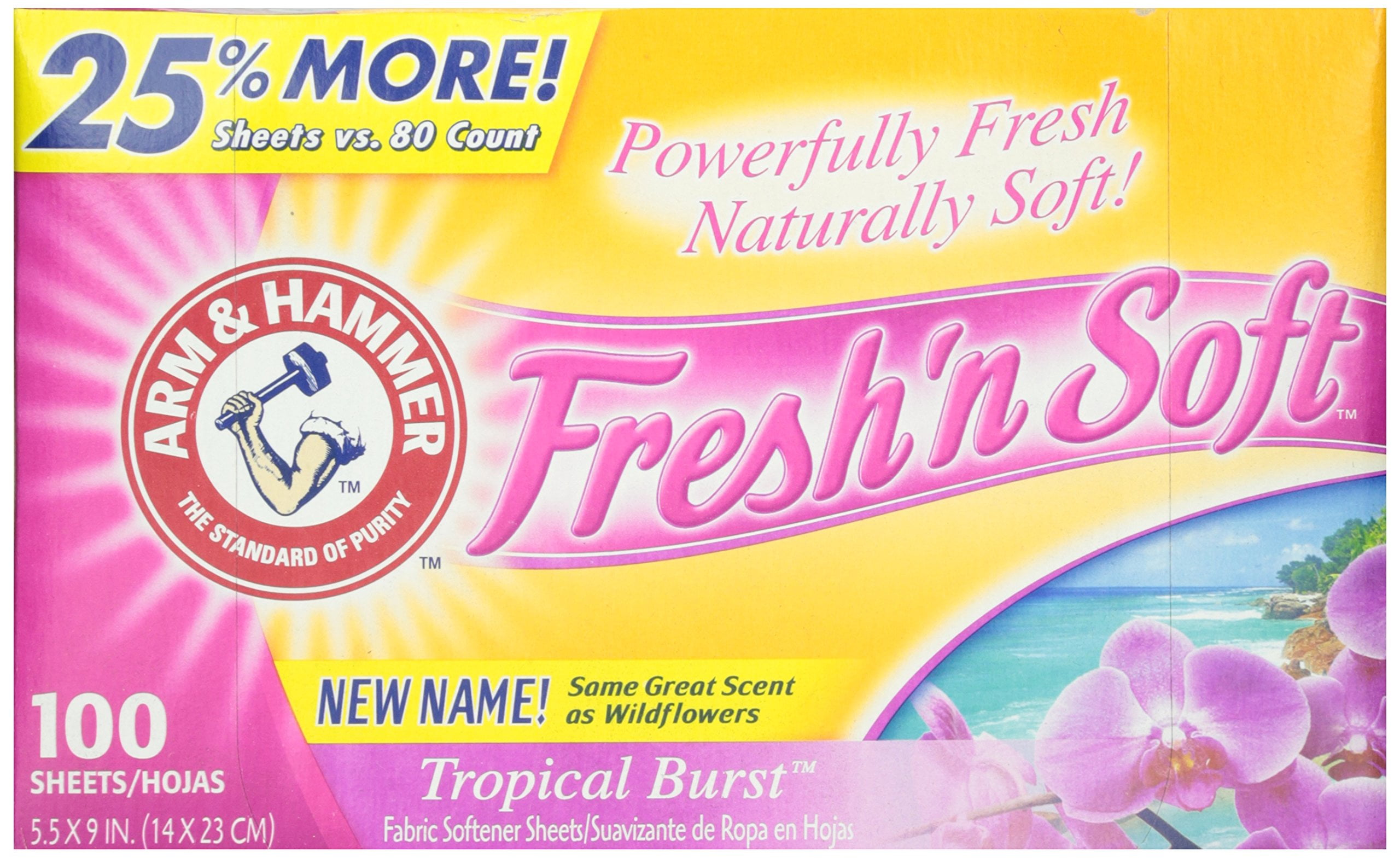 Arm & Hammer Fresh n' Soft Fabric Softner Sheets, Tropical Burst (Pack ...