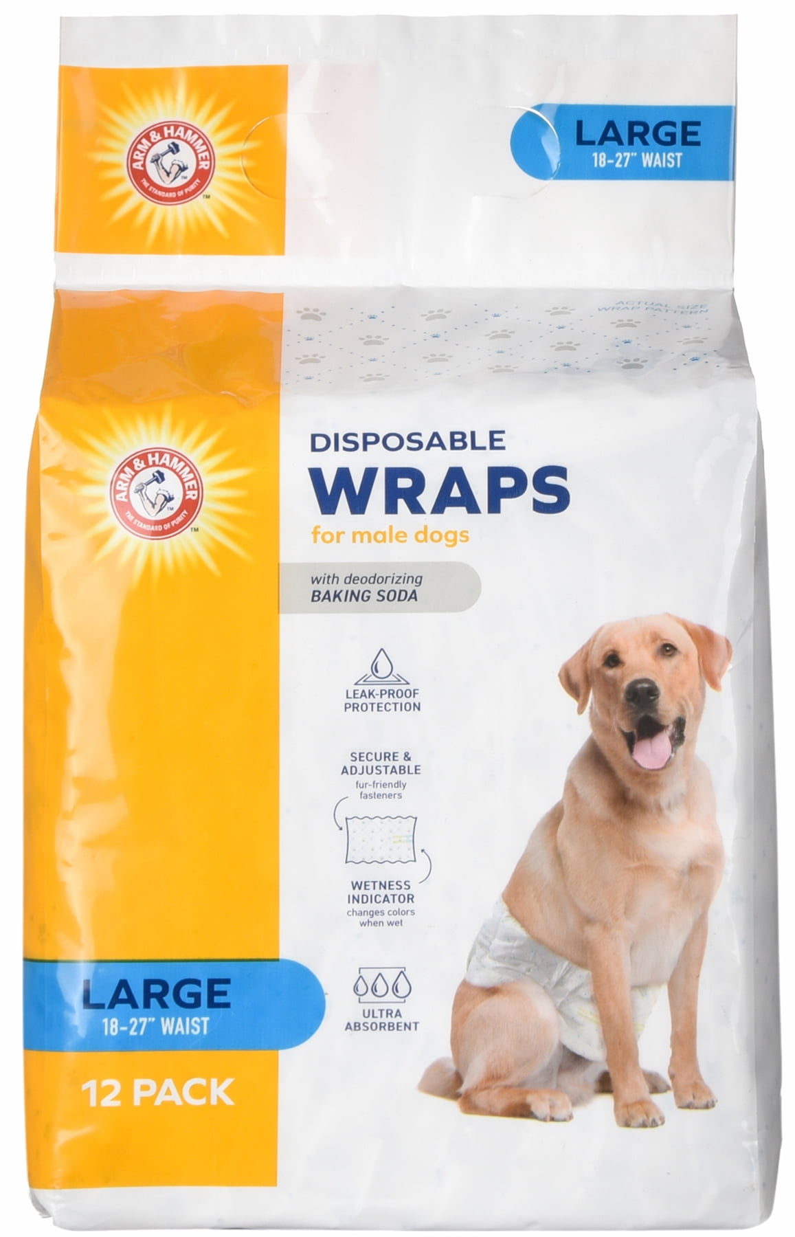 Arm & Hammer Male Dog Wraps, Size Large, 12 Count | Ultra-Absorbent ...