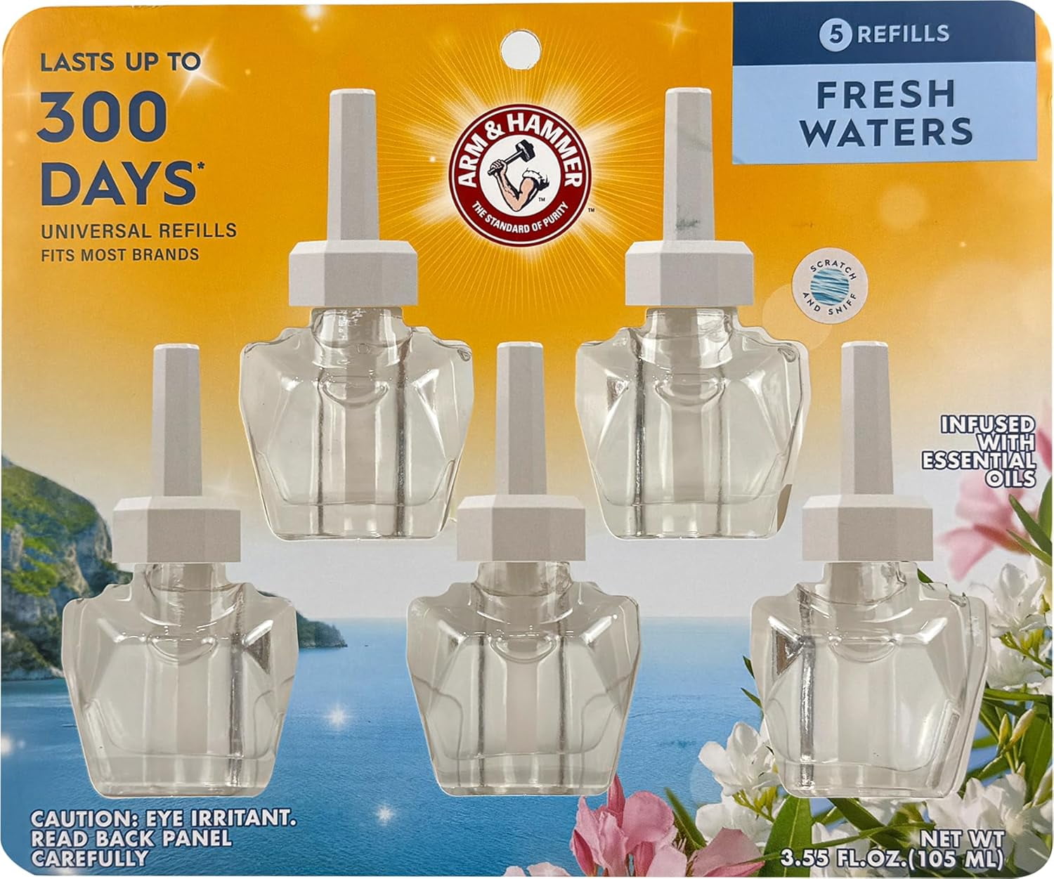 Arm & Hammer Plug-In Scented Oil Air Freshener Refill, Fresh Waters, 3. ...