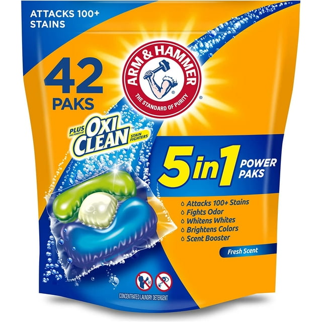 Arm & Hammer Plus OxiClean 5-in-1 Laundry Detergent Power Paks, 42 Count (Packaging may vary ...