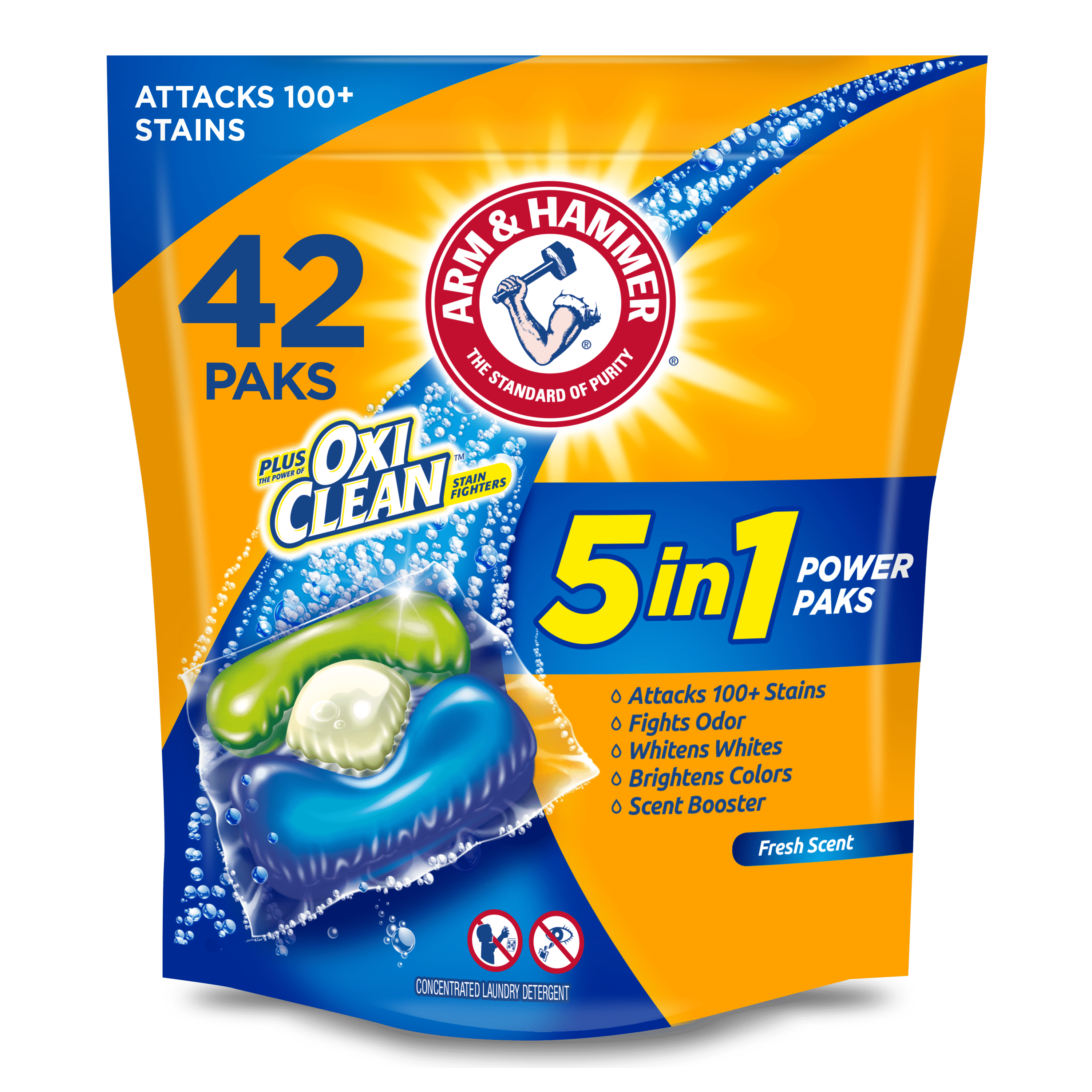 Arm & Hammer Plus OxiClean 5-in-1 Laundry Detergent Power Paks, 42 ...