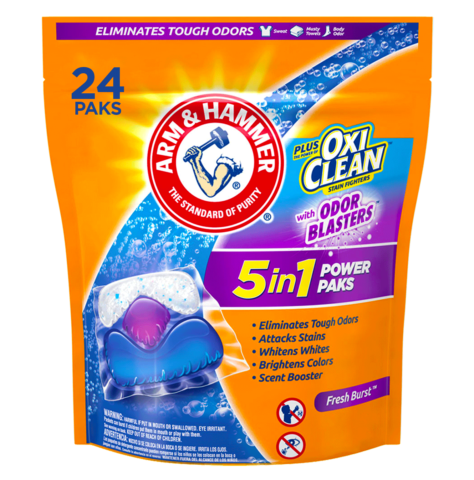 Arm & Hammer Plus OxiClean With Odor Blasters UNIT DOSE LAUNDRY DETERGENT 5-IN-1- Power Paks ...