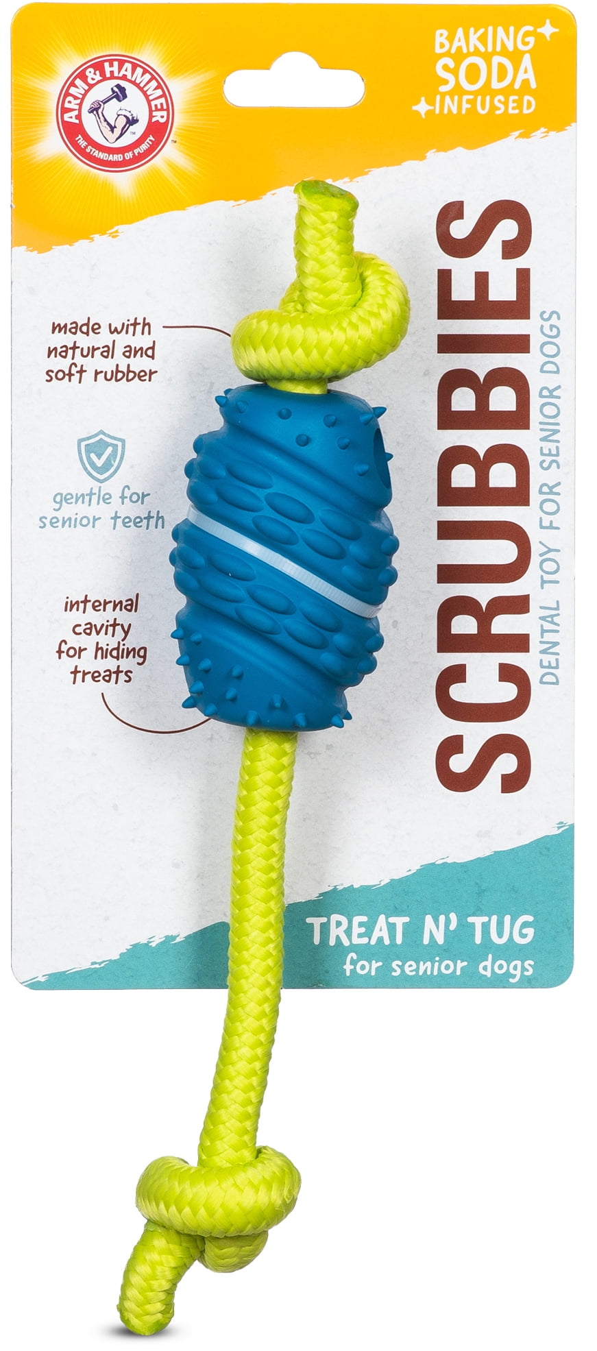 Arm & Hammer Scrubbies Senior Treat N' Tug Dental Dog Chew Toy - Small ...