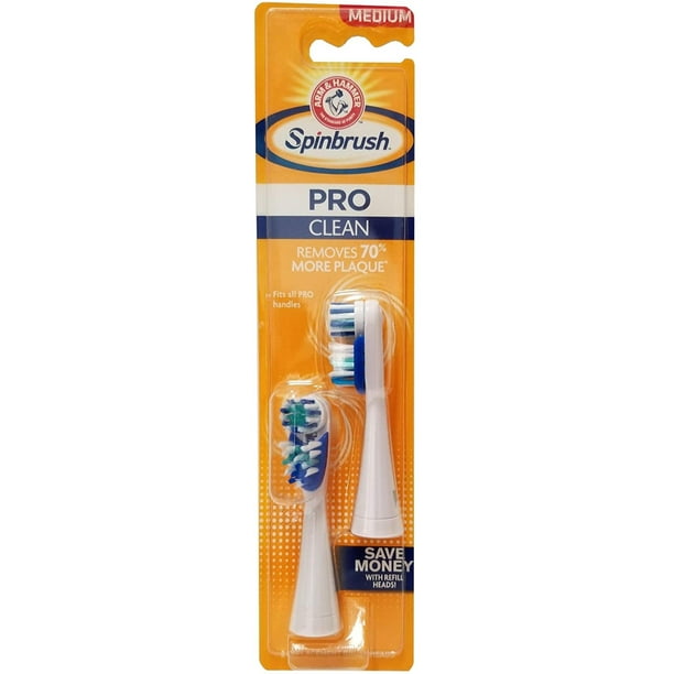 Arm & Hammer SpinBrush Pro-Clean Replacement Brush Heads, Medium 2 ea ...