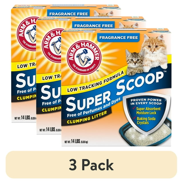 (3 pack) ARM & HAMMER Super Scoop Fragrance Free Clumping Clay Cat Litter, 14 lb - Walmart.com