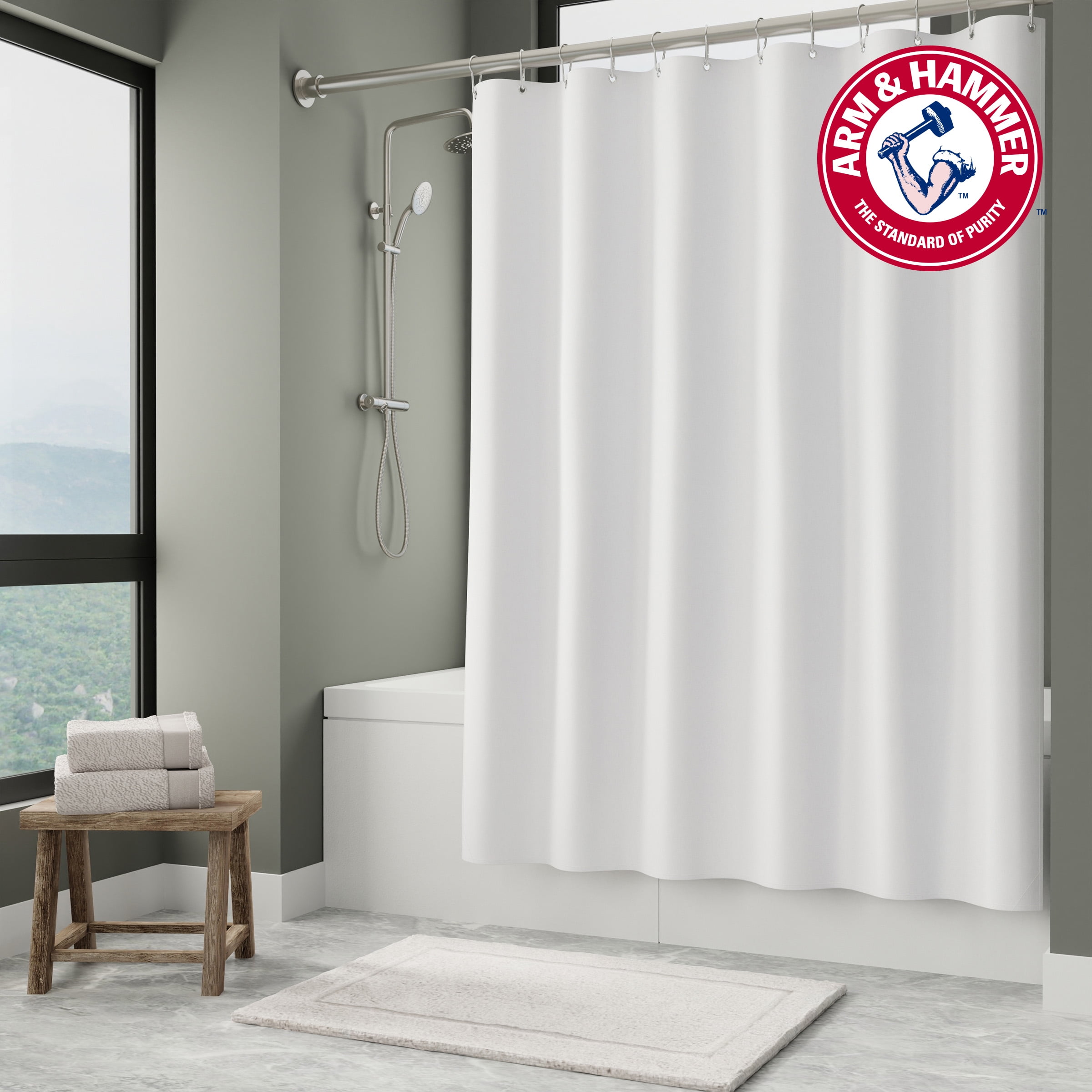 Arm & Hammer™ Waterproof Fabric Shower/Liner, 70x72, White - Walmart.com