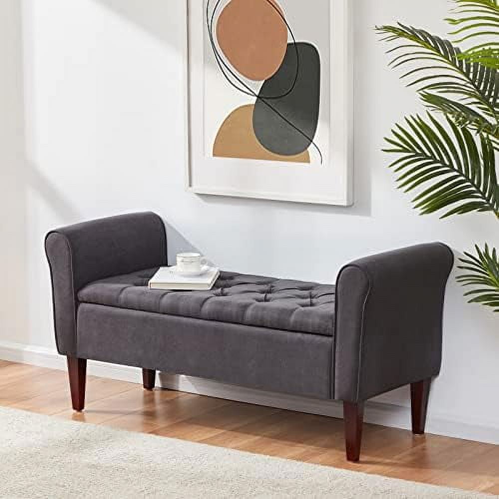 Arm Ottoman with 7.5-inch Solid Wood Legs Bench Upholstered Window ...