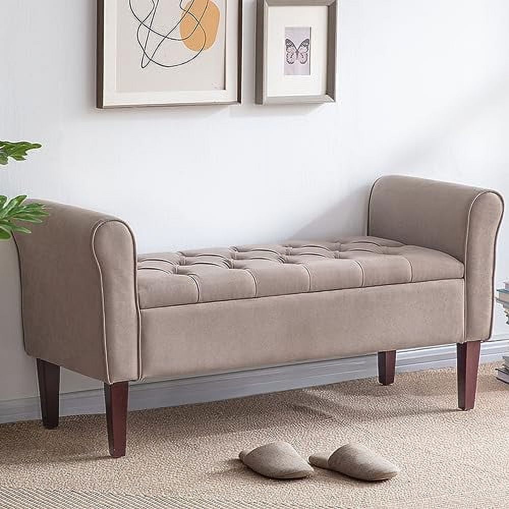 Arm Ottoman with 7.5-inch Solid Wood Legs Bench Upholstered Window ...