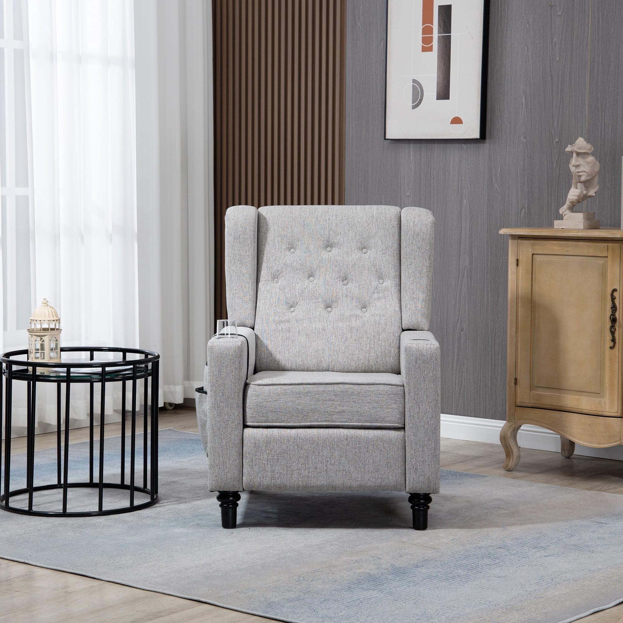 Arm Pushing Recliner, Button Tufted Wingback Push Back Armchair Home ...