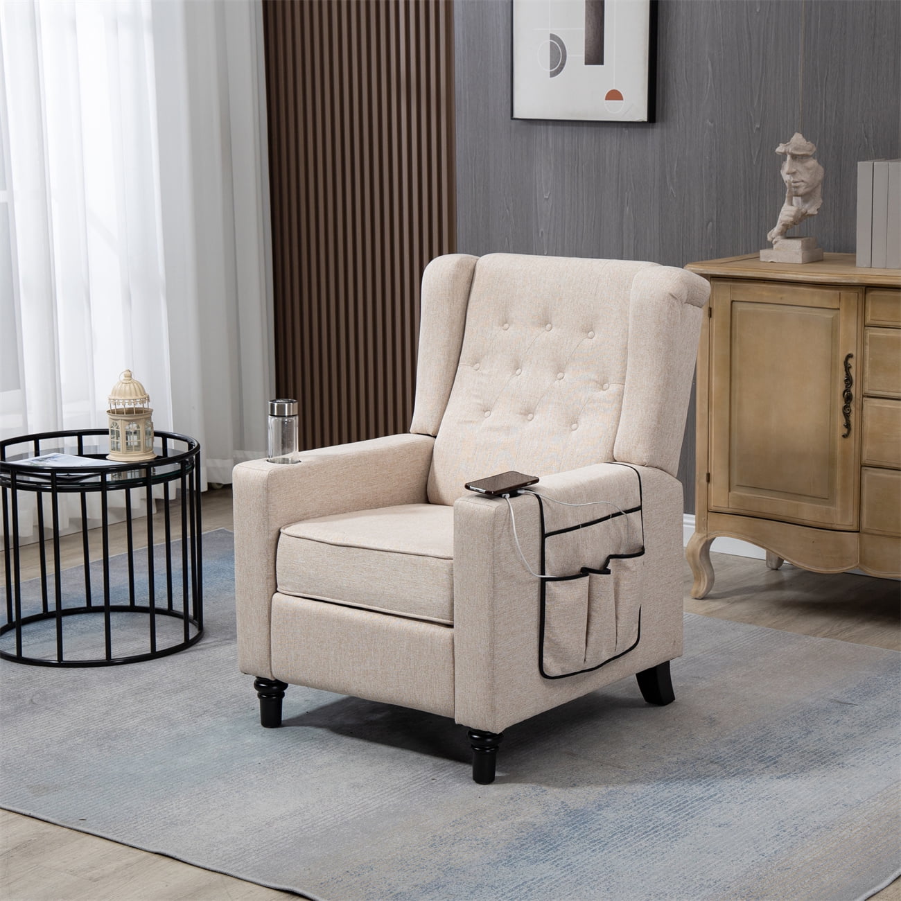 Arm Pushing Recliner Chair, Button Tufted Wingback Recliner Chair, Push ...