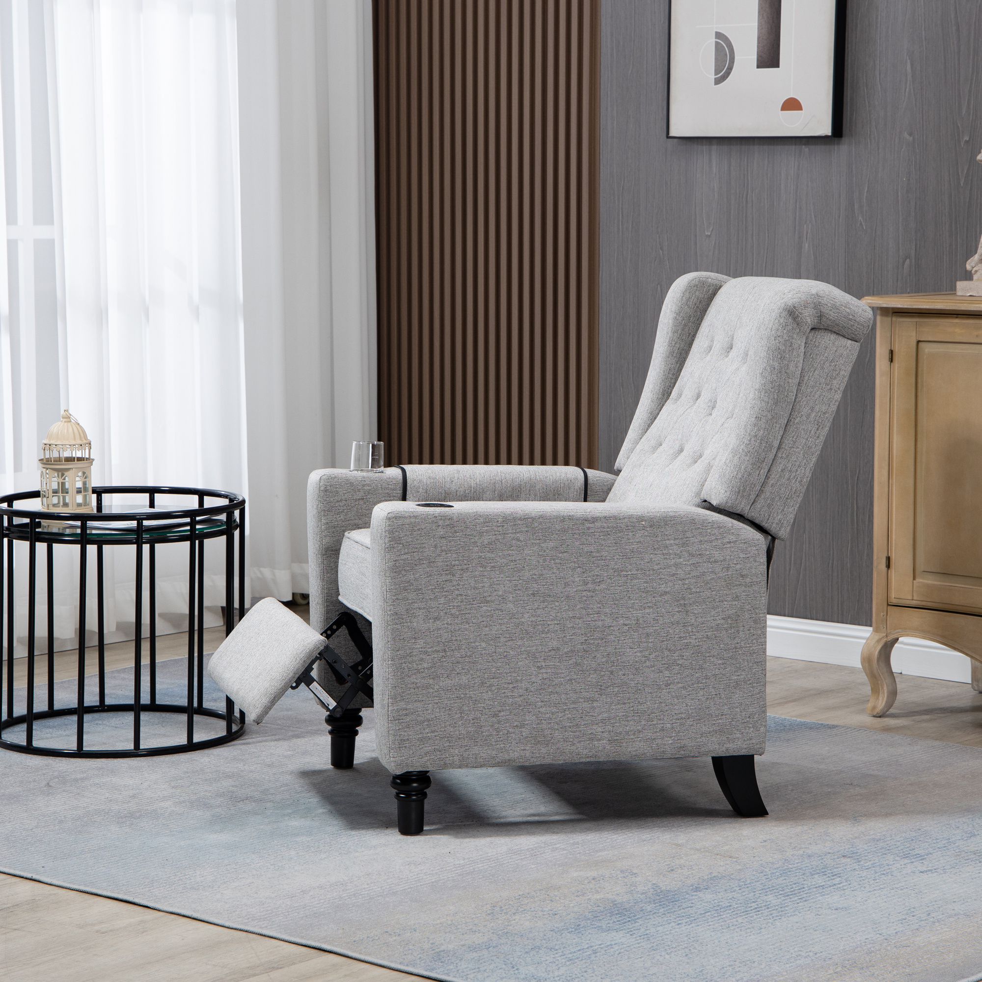 Arm Pushing Recliner Chair, Modern Button Tufted Wingback Recliner Arm ...