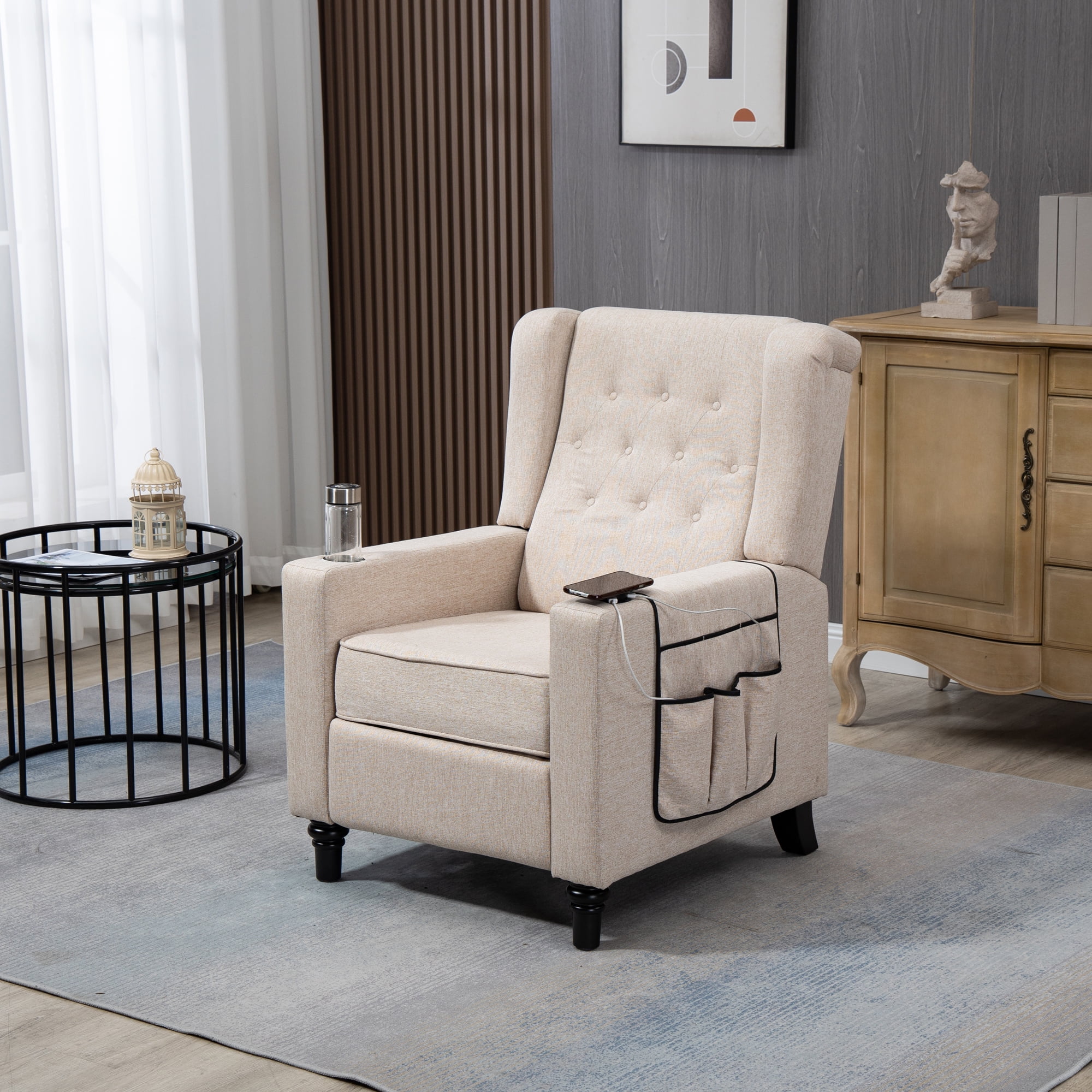 Arm Pushing Recliner Chair, Modern Button Tufted Wingback Recliner Arm ...