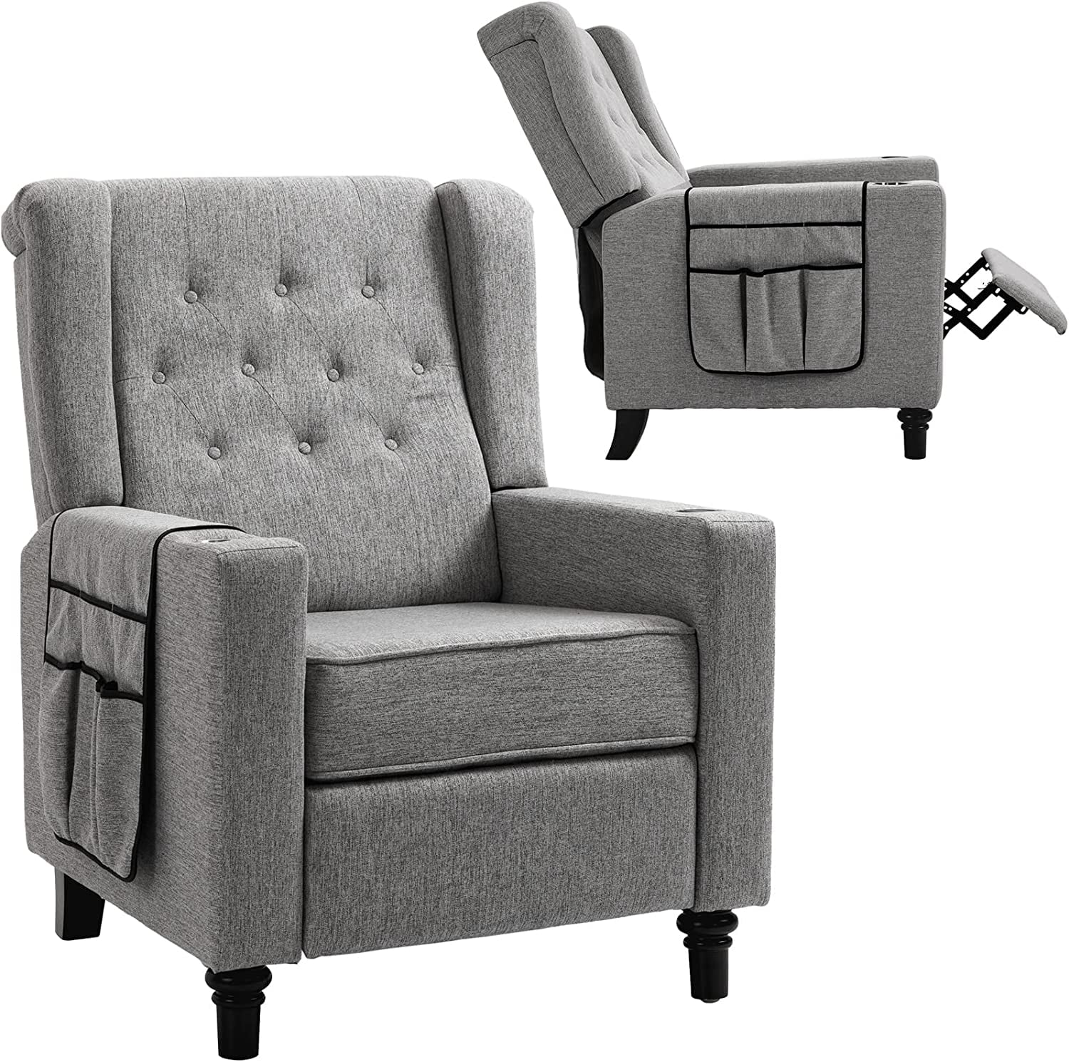 Arm Pushing Recliner Chair, Modern Button Tufted Wingback Push Back ...